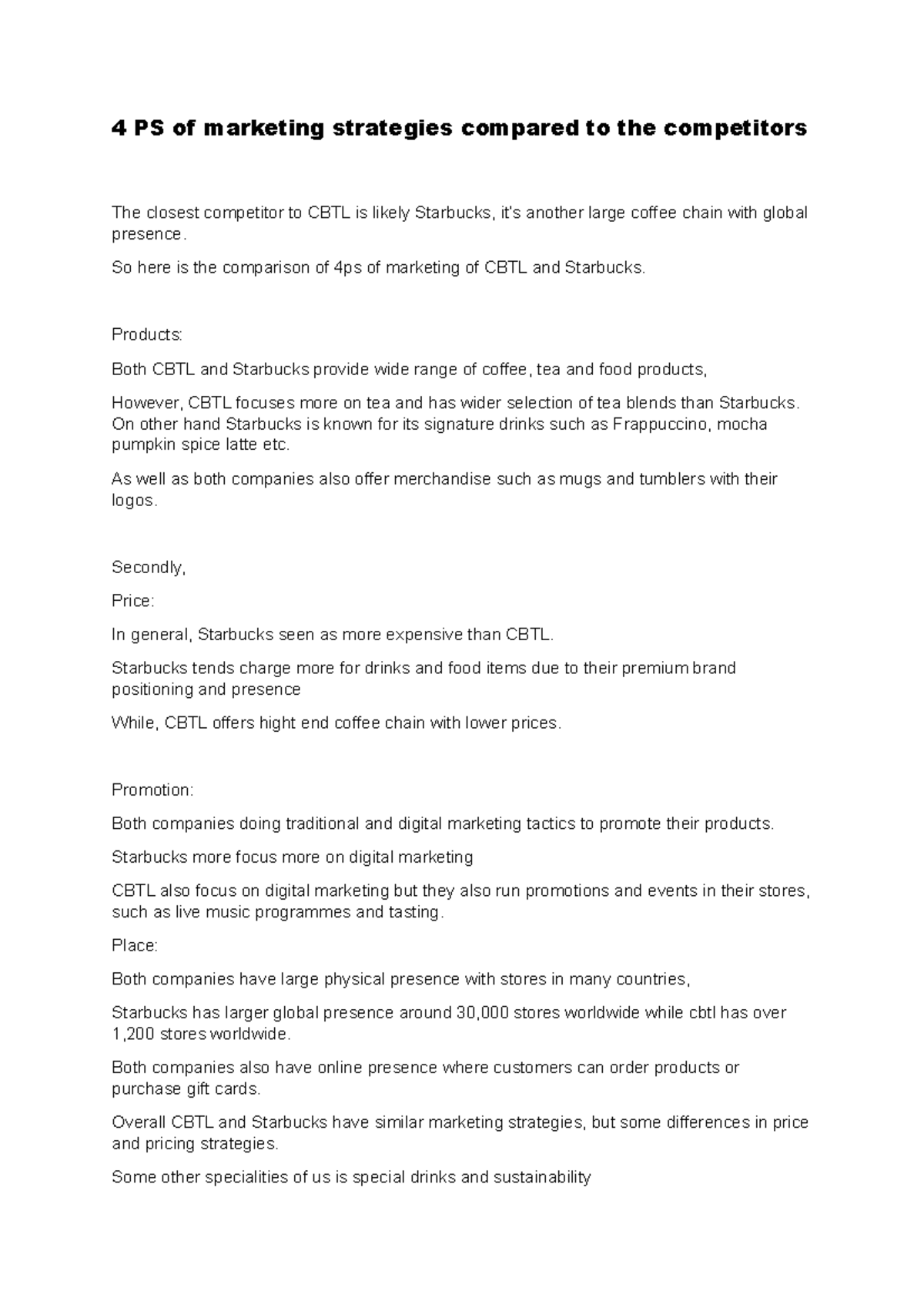 4 PS of marketing strategies compared to the competitors - So here is ...