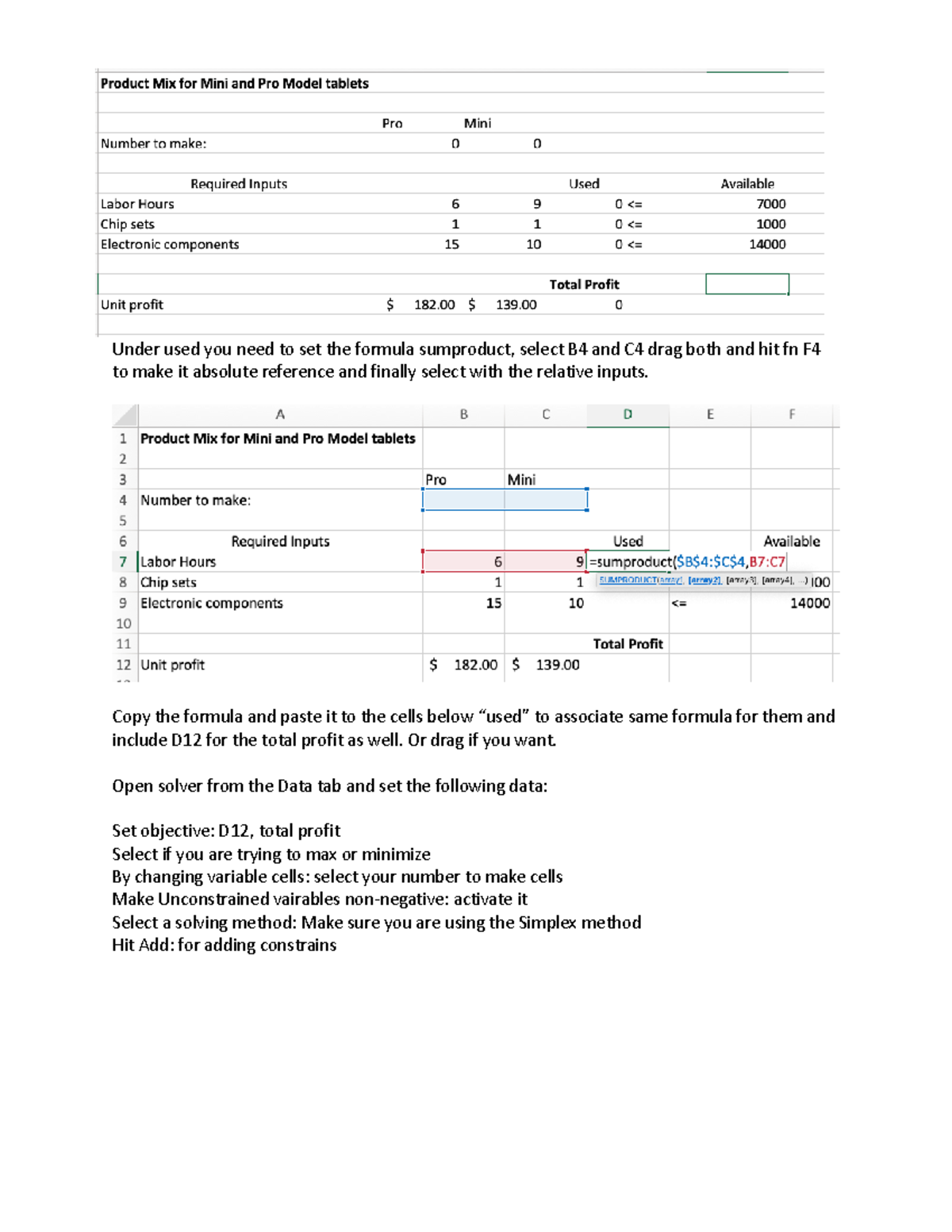 Optimization with excel solver youtube steps - Under used you need to set the formula sumproduct ...