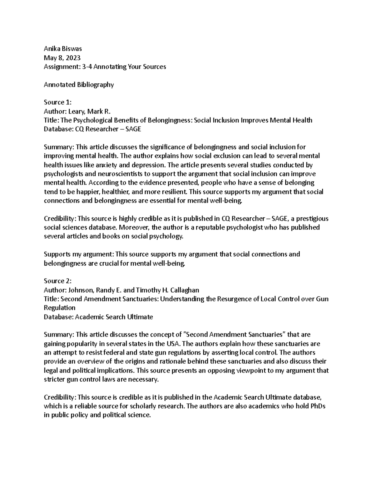 3-4 Annotating Your Sources - Anika Biswas May 8, 2023 Assignment: 3-4 Annotating Your Sources ...