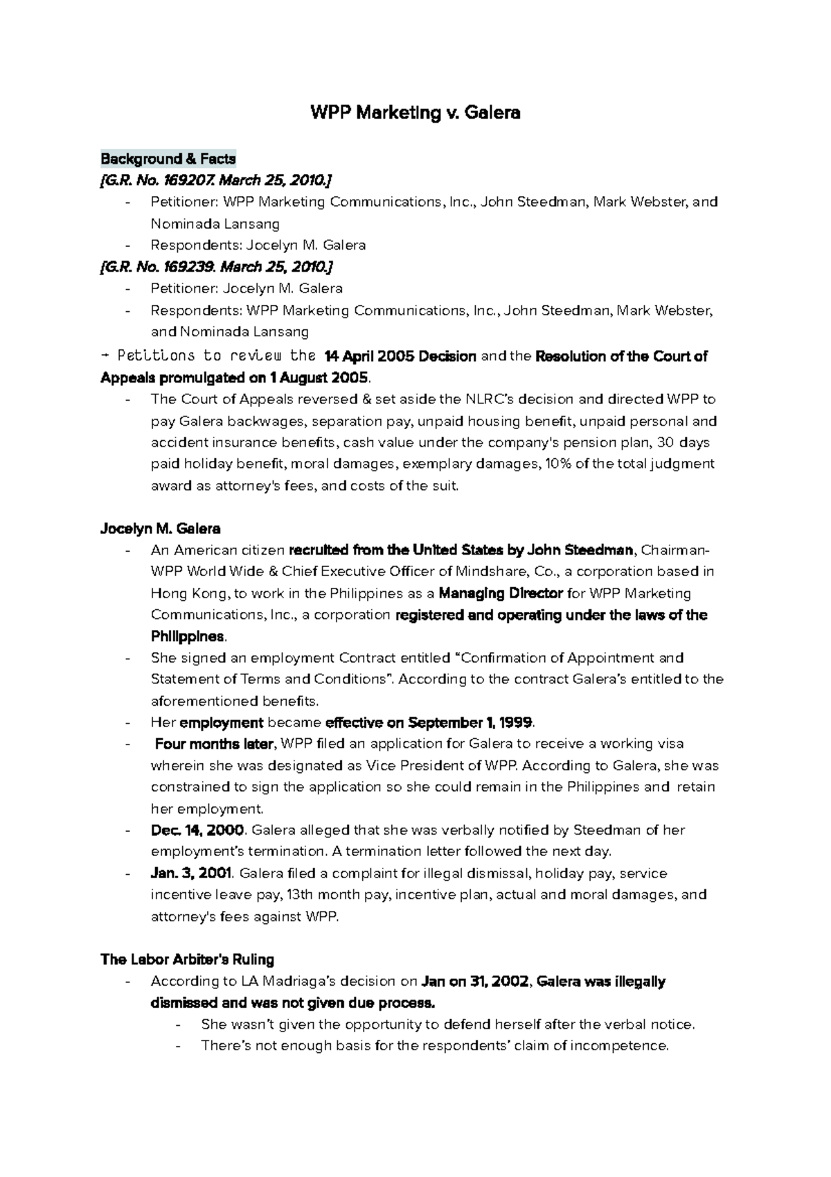 WPP Marketing v. Galera - WPP Marketing v. Galera Background & Facts [G ...