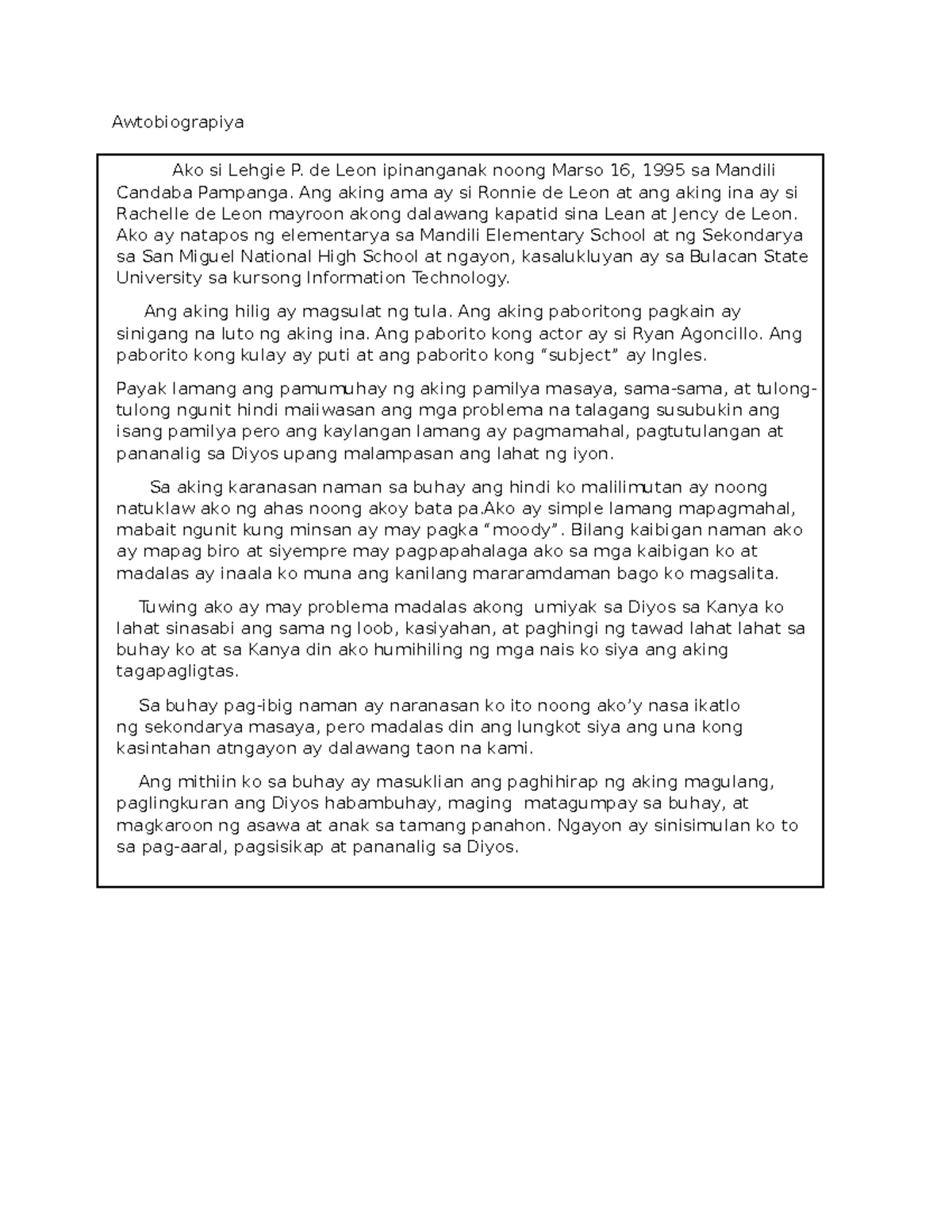 Filipino - Memoir, Awtobiograpiya, Biograpiya - Diskurso sa Filipino ...