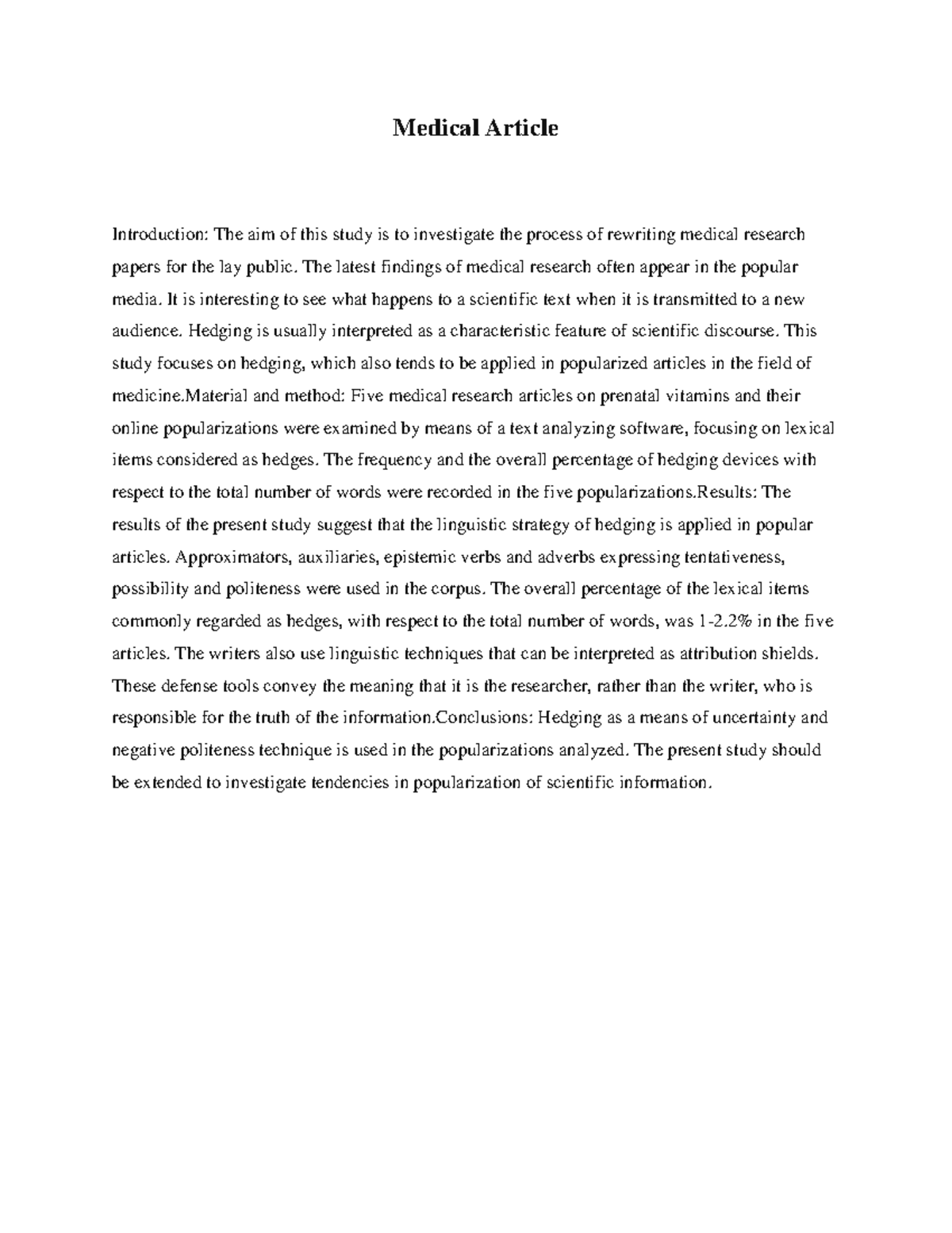 Medical Article - medica - Medical Article Introduction: The aim of ...