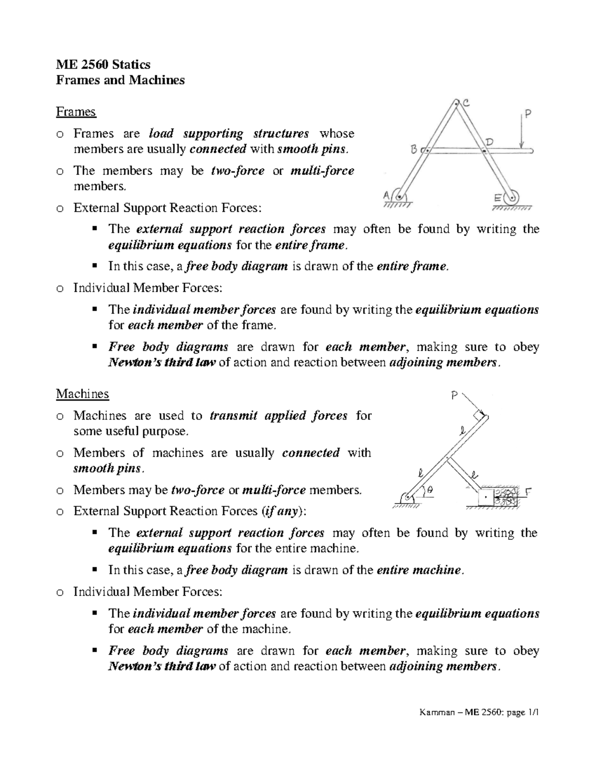 ME256Frames Machines - Kamman – ME 2560: page 1/ ME 2560 Statics Frames ...