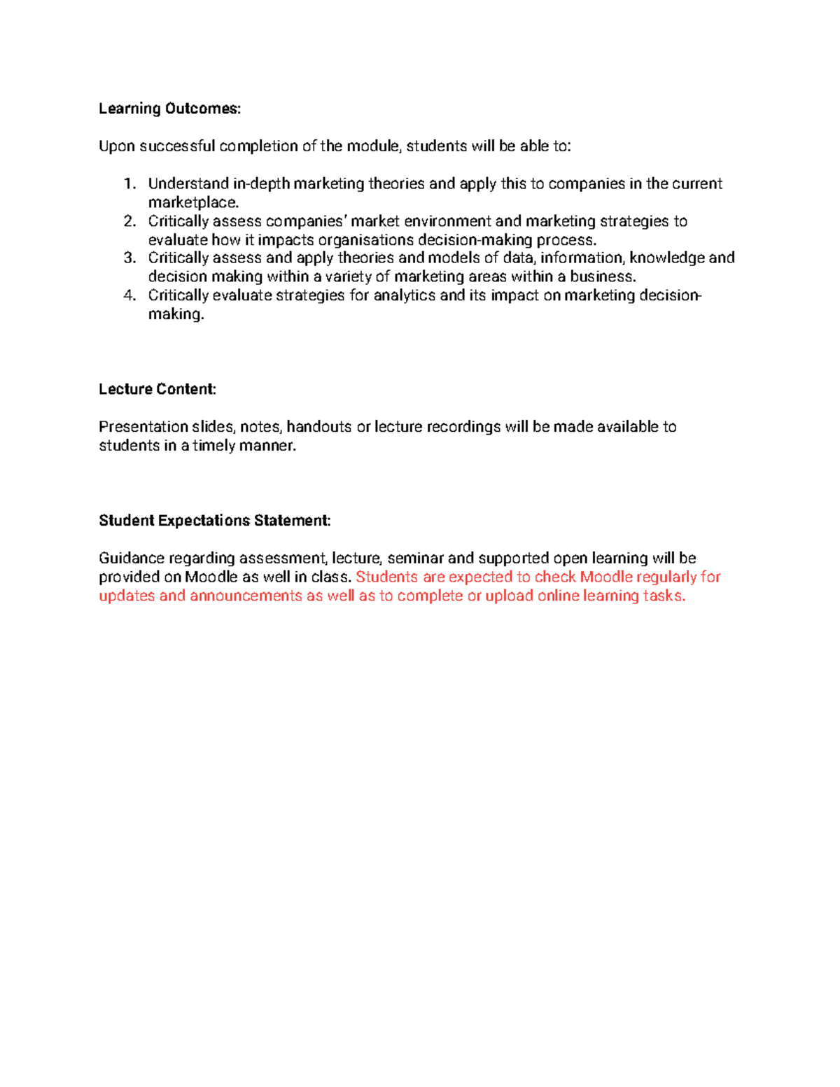 Learning outcome - Learning Outcomes: Upon successful completion of the ...