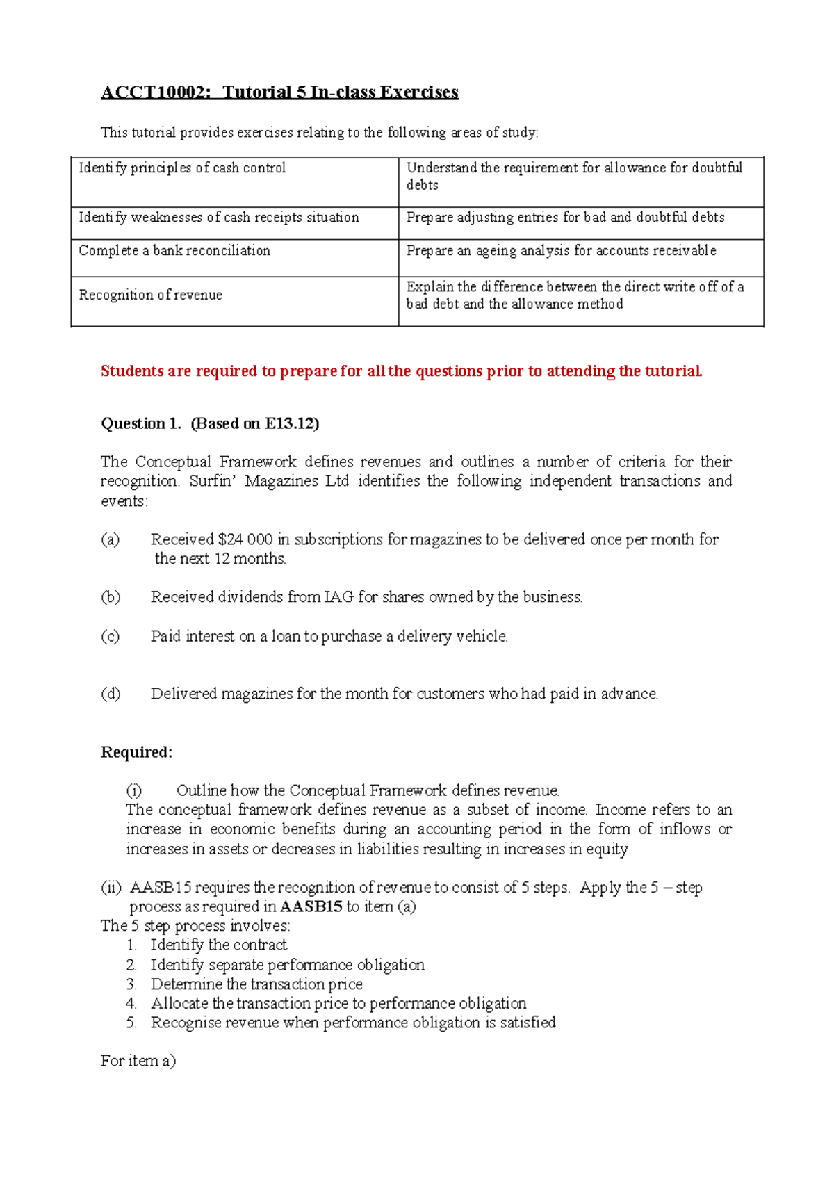 IFA1 Tutorial 5 In-Class exercises - ACCT10002: Tutorial 5 In-class ...