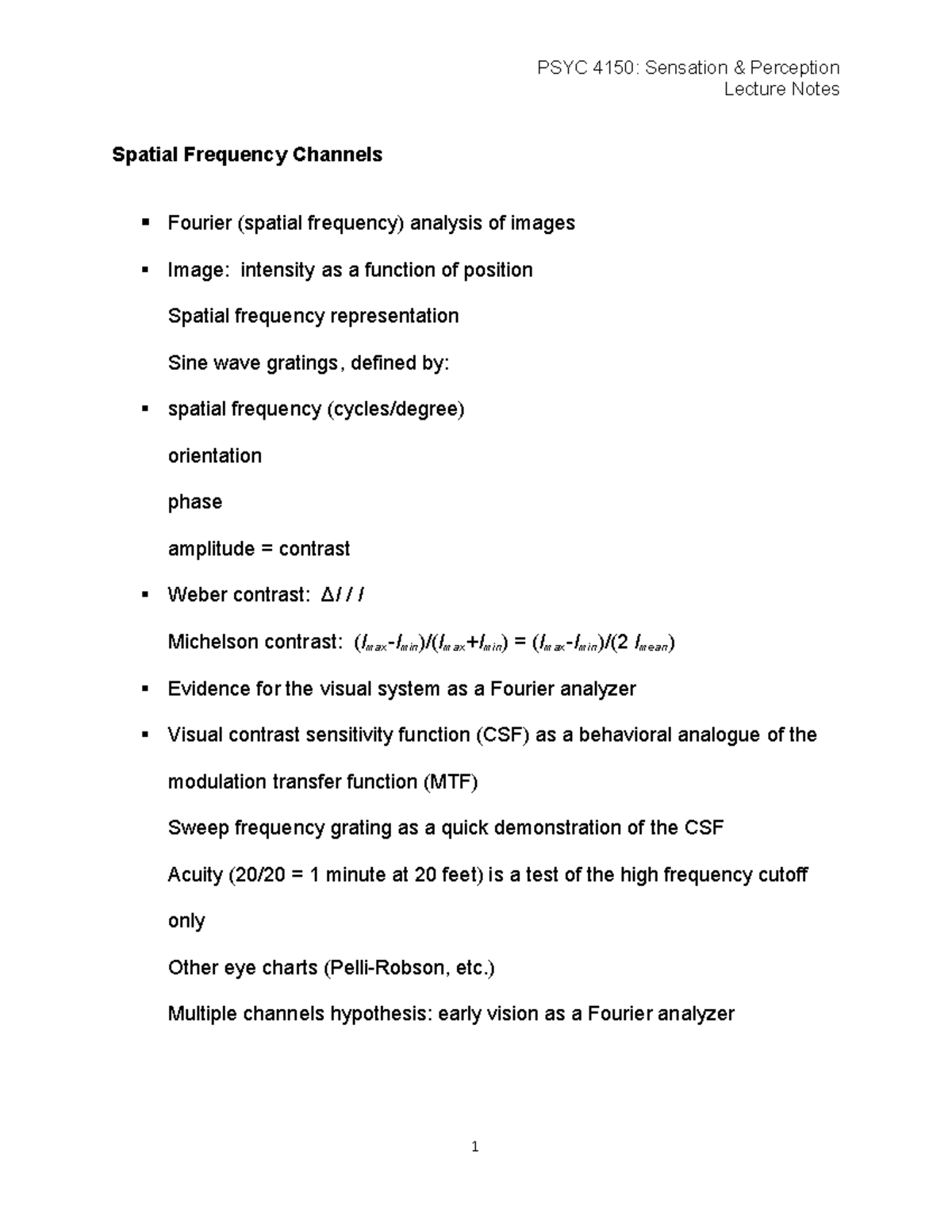 2021-PSYC 4150-Sensation- Perception-Lecture Notes-Spatial Frequency ...