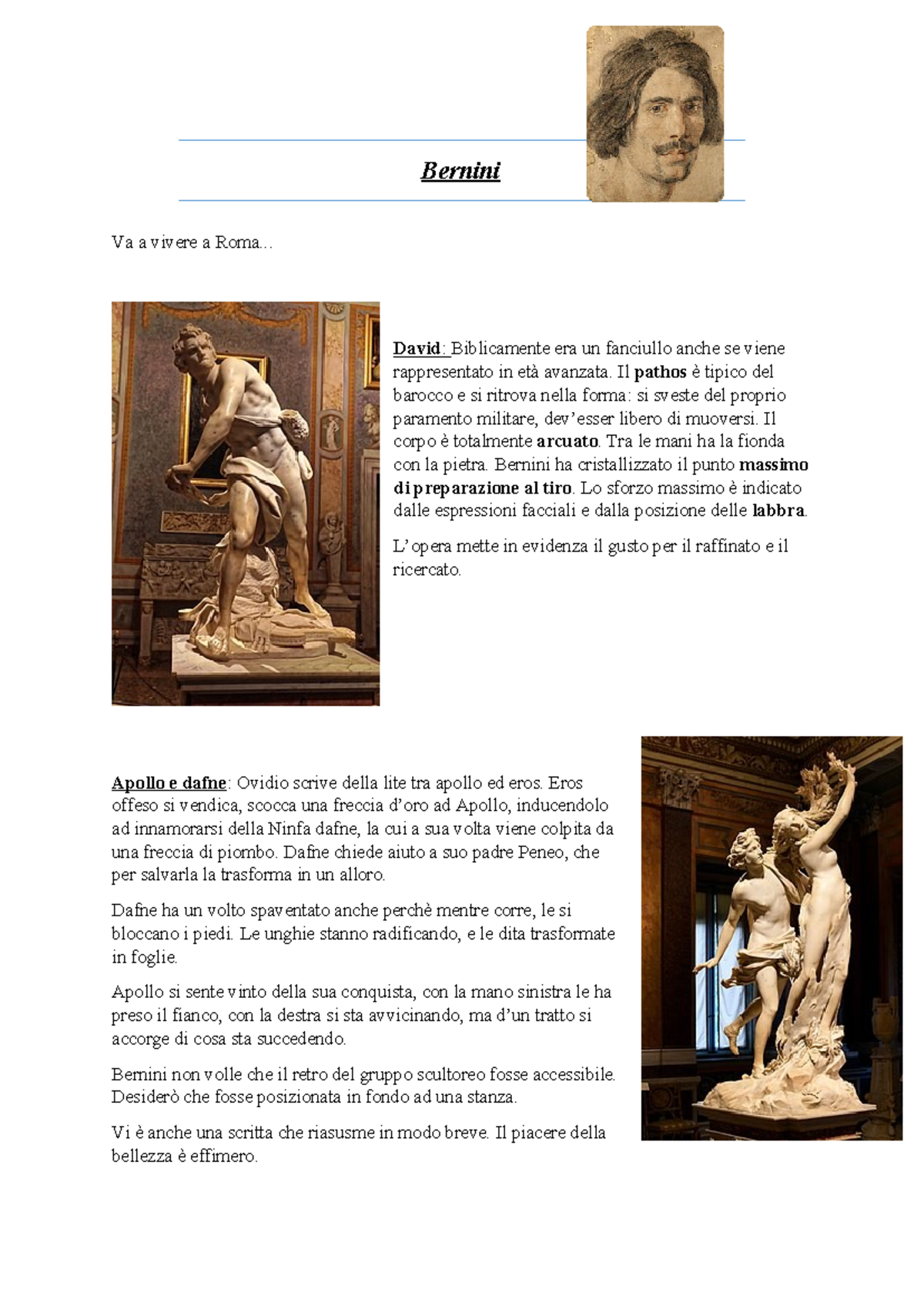 Bernini - Bernini Va a vivere a Roma... David: Biblicamente era un ...