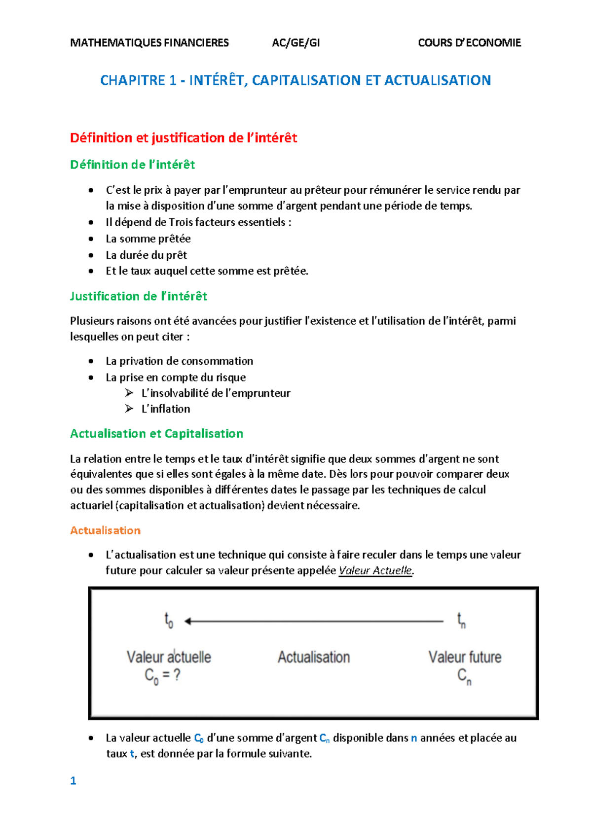 Chapitre 1 - INTÉRÊT, Capitalisation ET Actualisation - CHAPITRE 1 ...