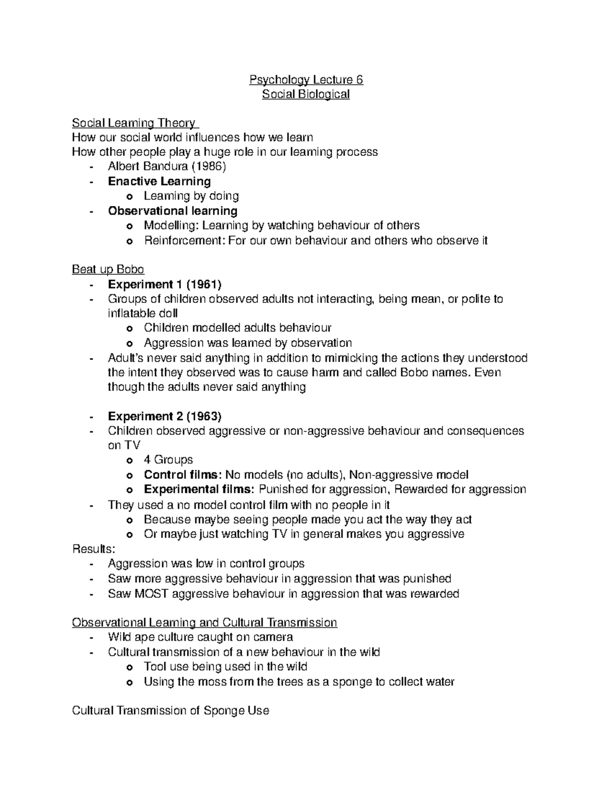 Psychology Lecture 6 Unit 3 - Psychology Lecture 6 Social Biological ...