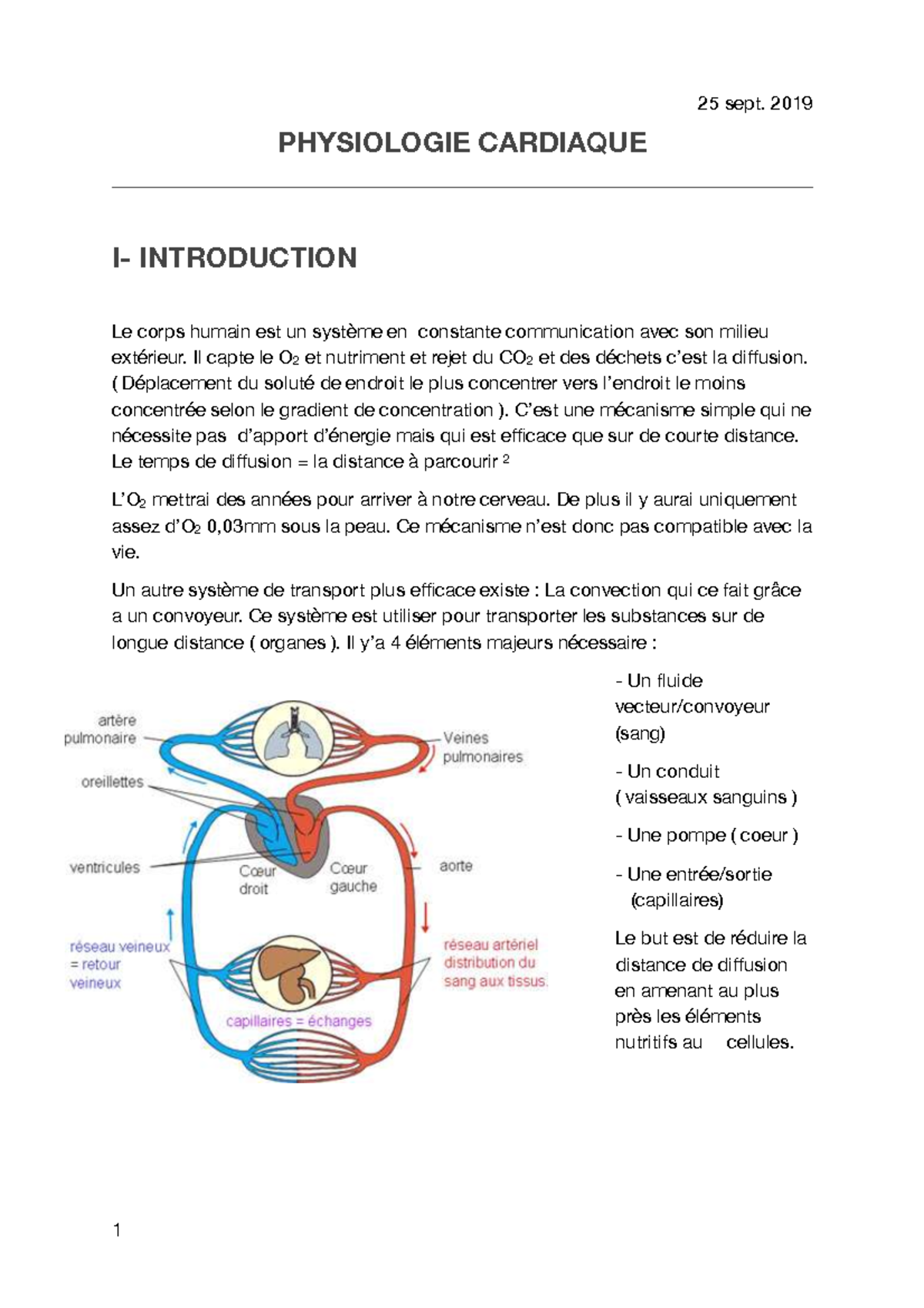 Physio Cardiaque - PHYSIOLOGIE CARDIAQUE I- INTRODUCTION Le corps ...