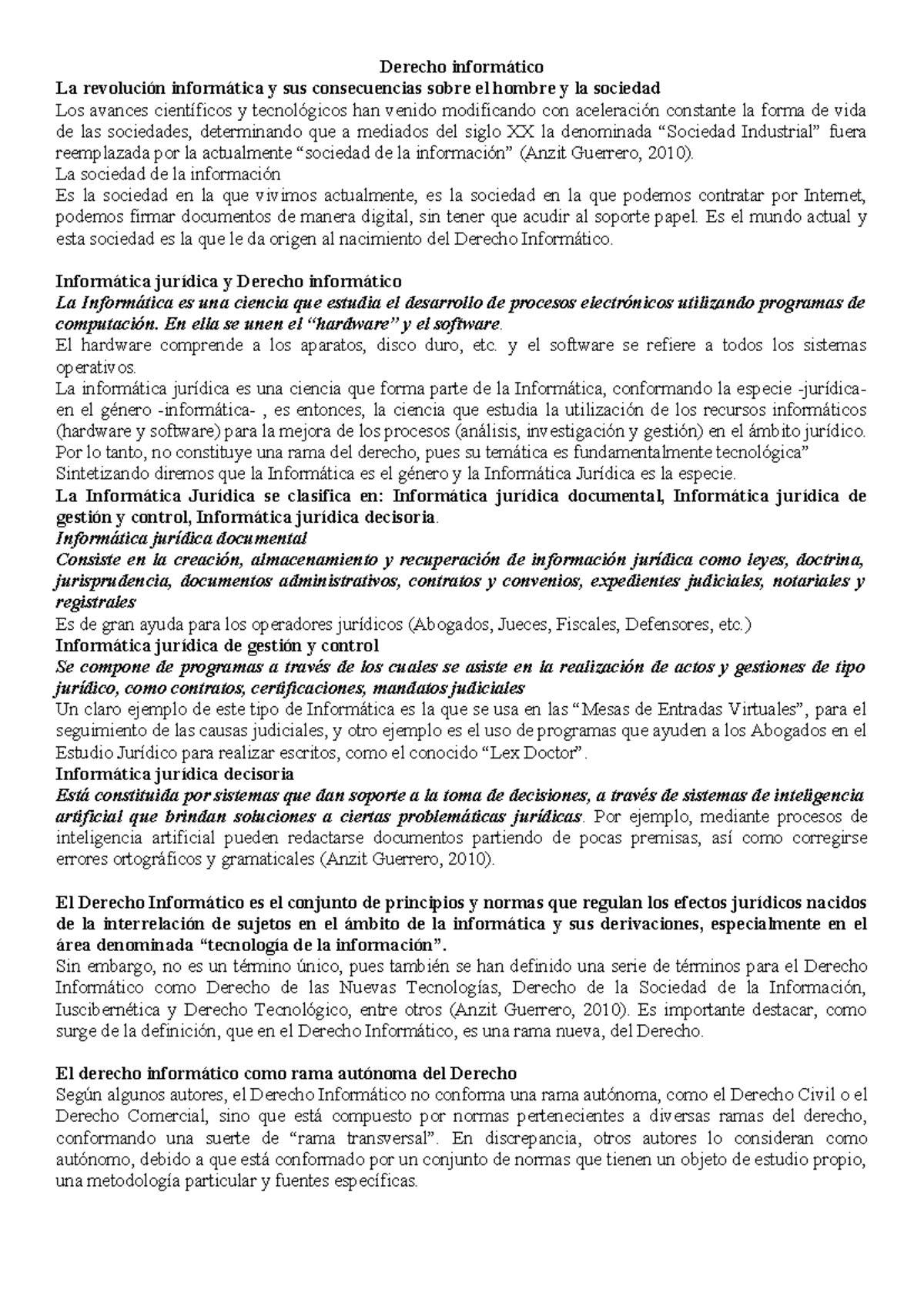 Resumen 1º Parcial Informatica - Derecho informático La revolución ...