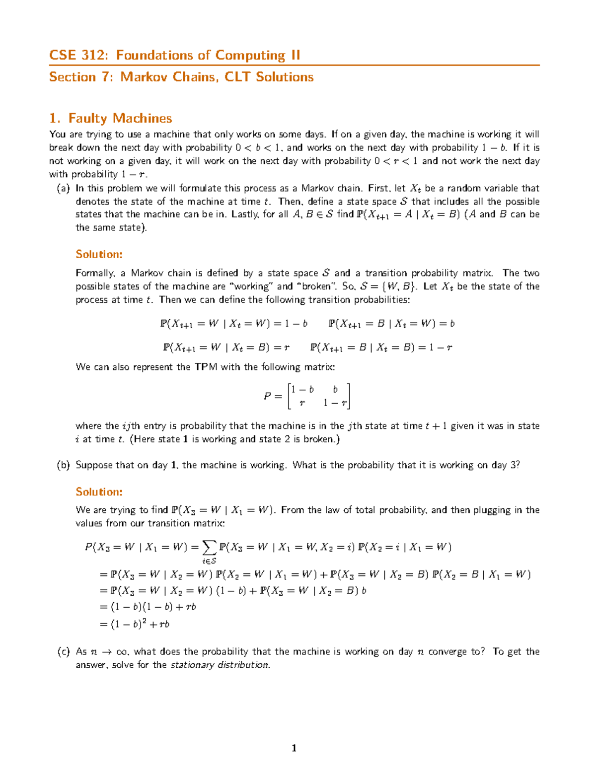 Central Limit Theorem And Stochastic Cse 312 Foundations Of Computing Ii Section 7 Markov