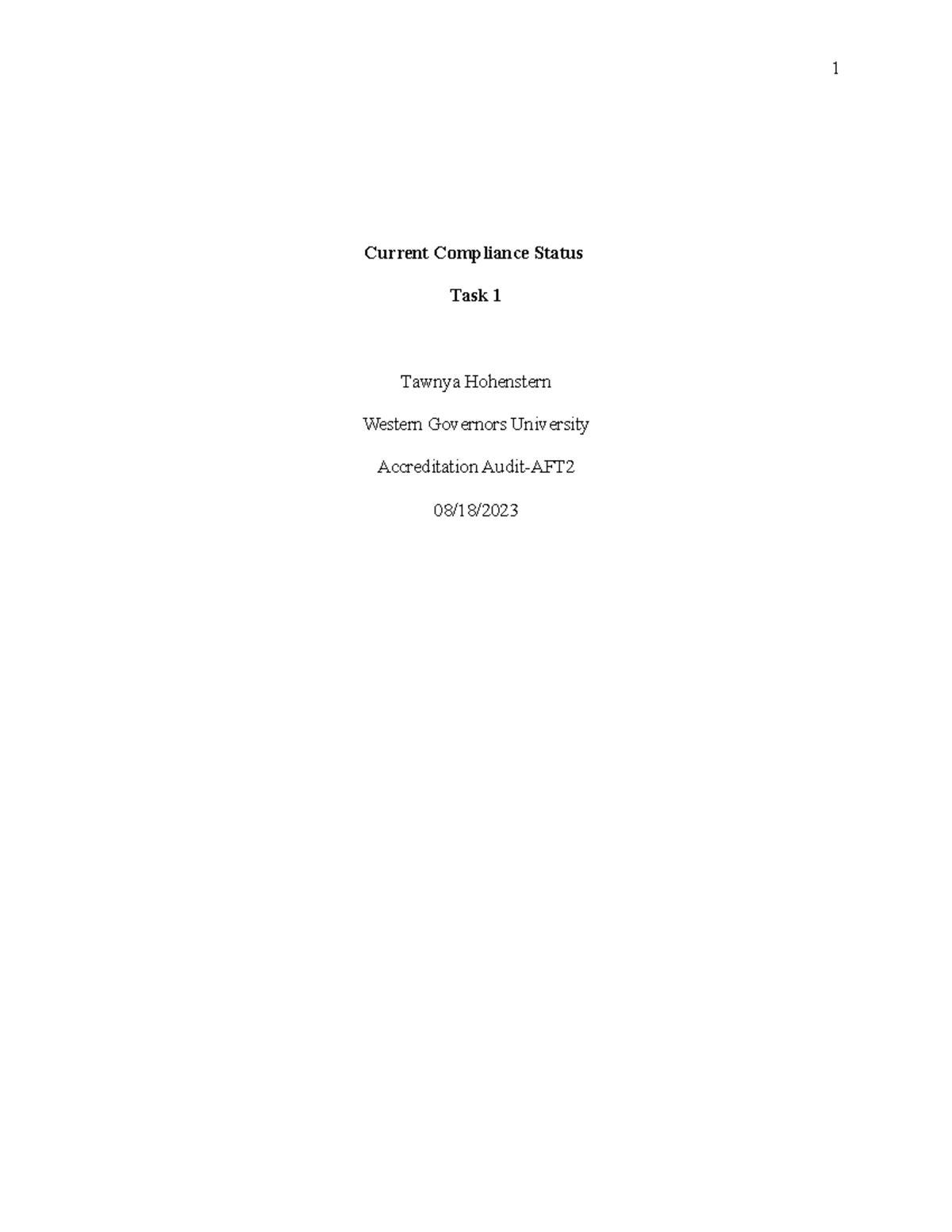 Hohenstern AFT2 Task 1 - task 1 - Current Compliance Status Task 1 ...