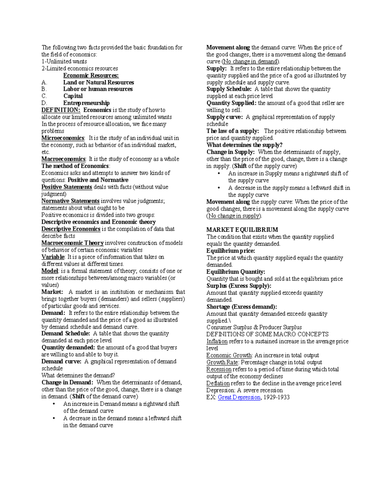 ECON 111 Study Guide 1 - The following two facts provided the basic ...