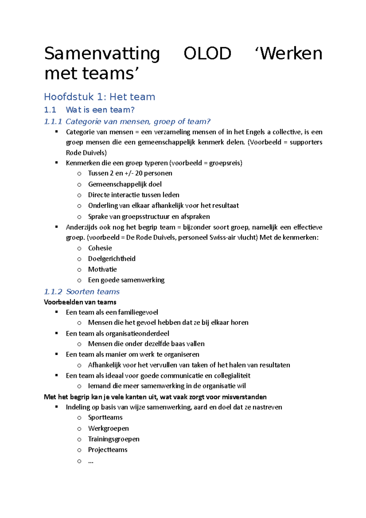 Samenvatting OLOD werken met teams - Samenvatting OLOD ‘Werken met ...