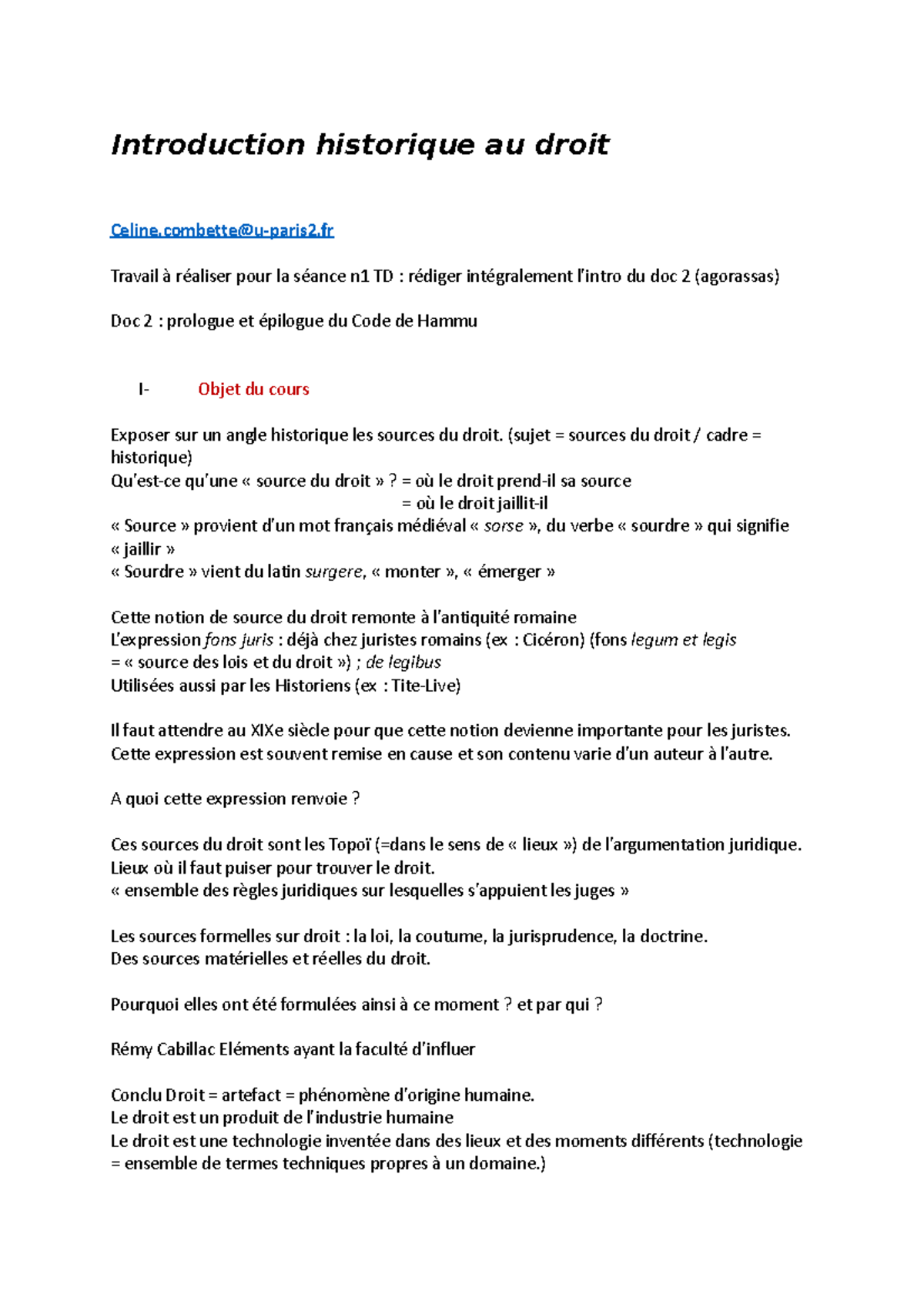 Cours Introduction historique au droit - Introduction historique au droit Celine@u-paris2 ...