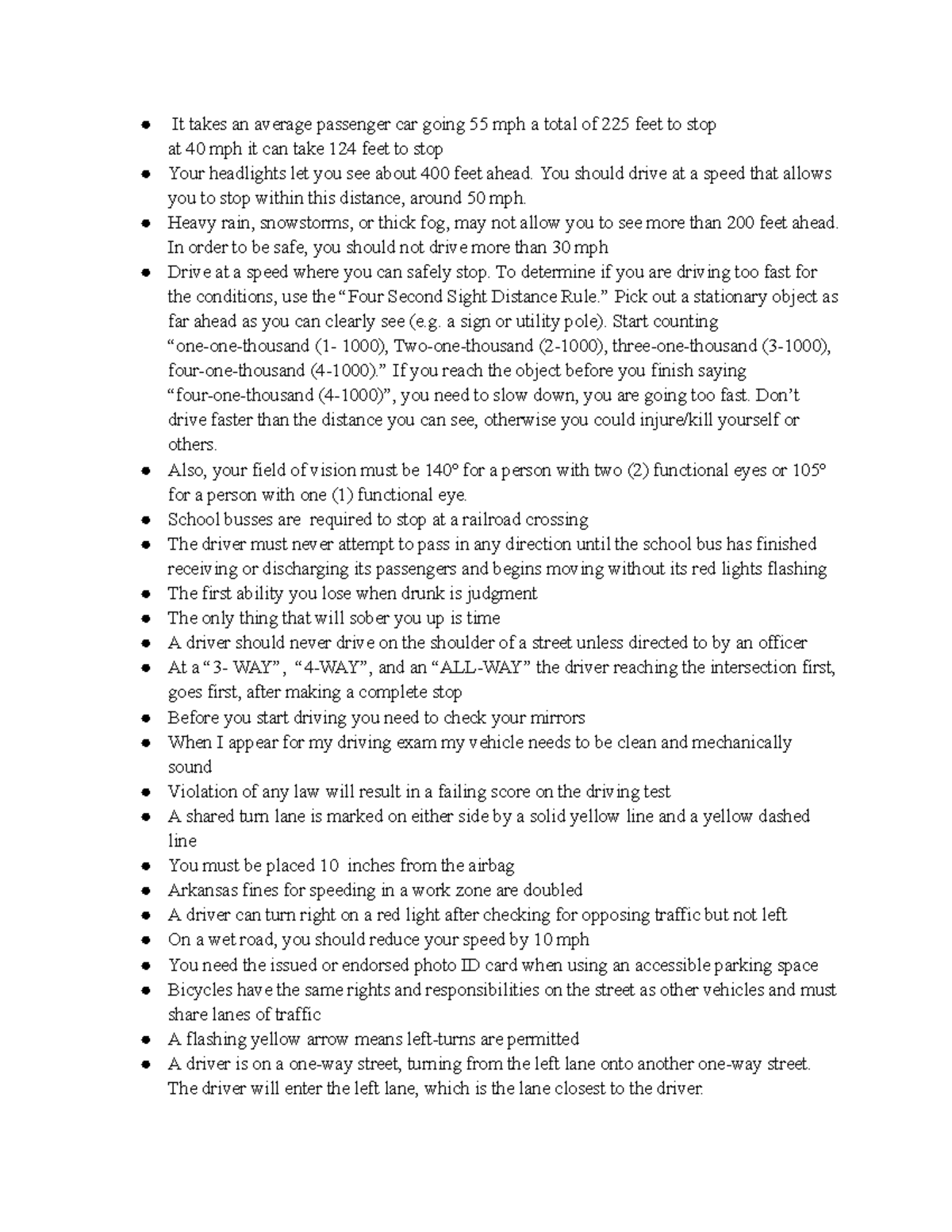 Driving notes - It takes an average passenger car going 55 mph a total ...