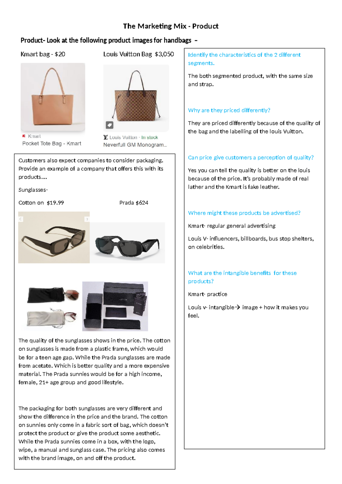 Product worksheet-1 - jkj - The Marketing Mix - Product Product- Look ...