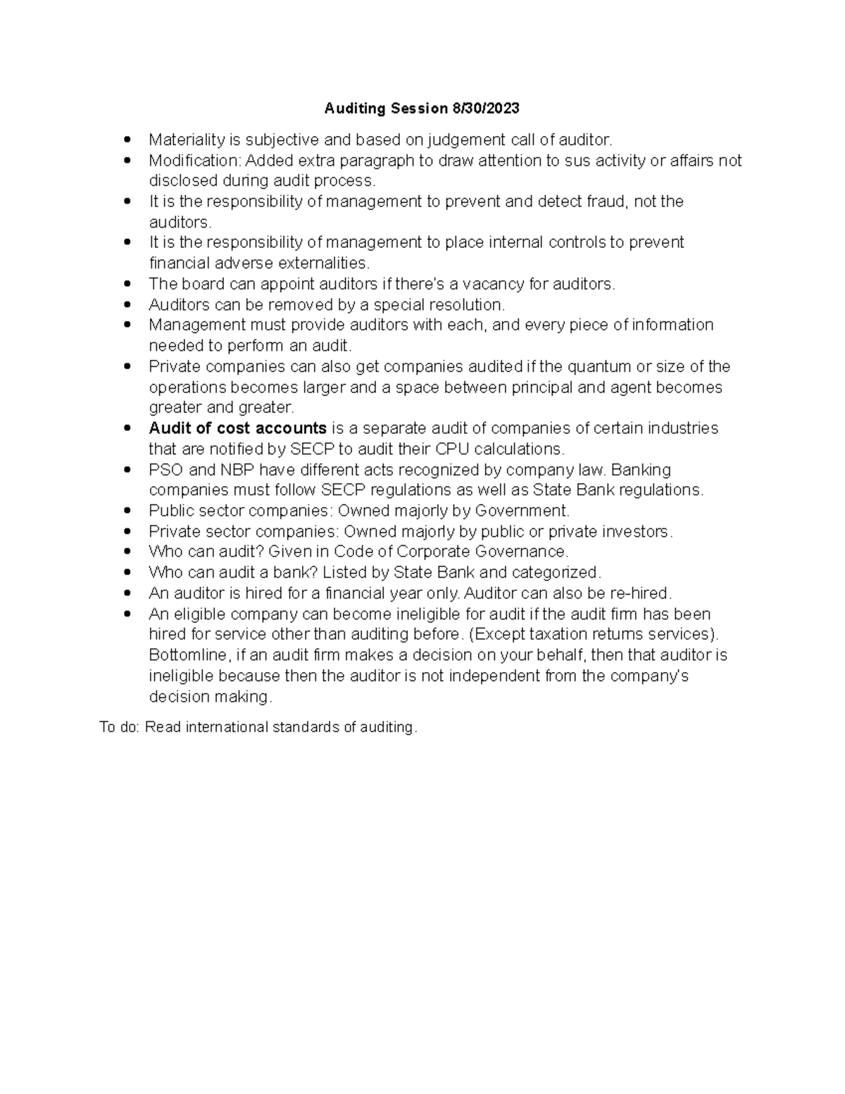 Auditing Notes - Auditing Session 8/30/ Materiality is subjective and ...