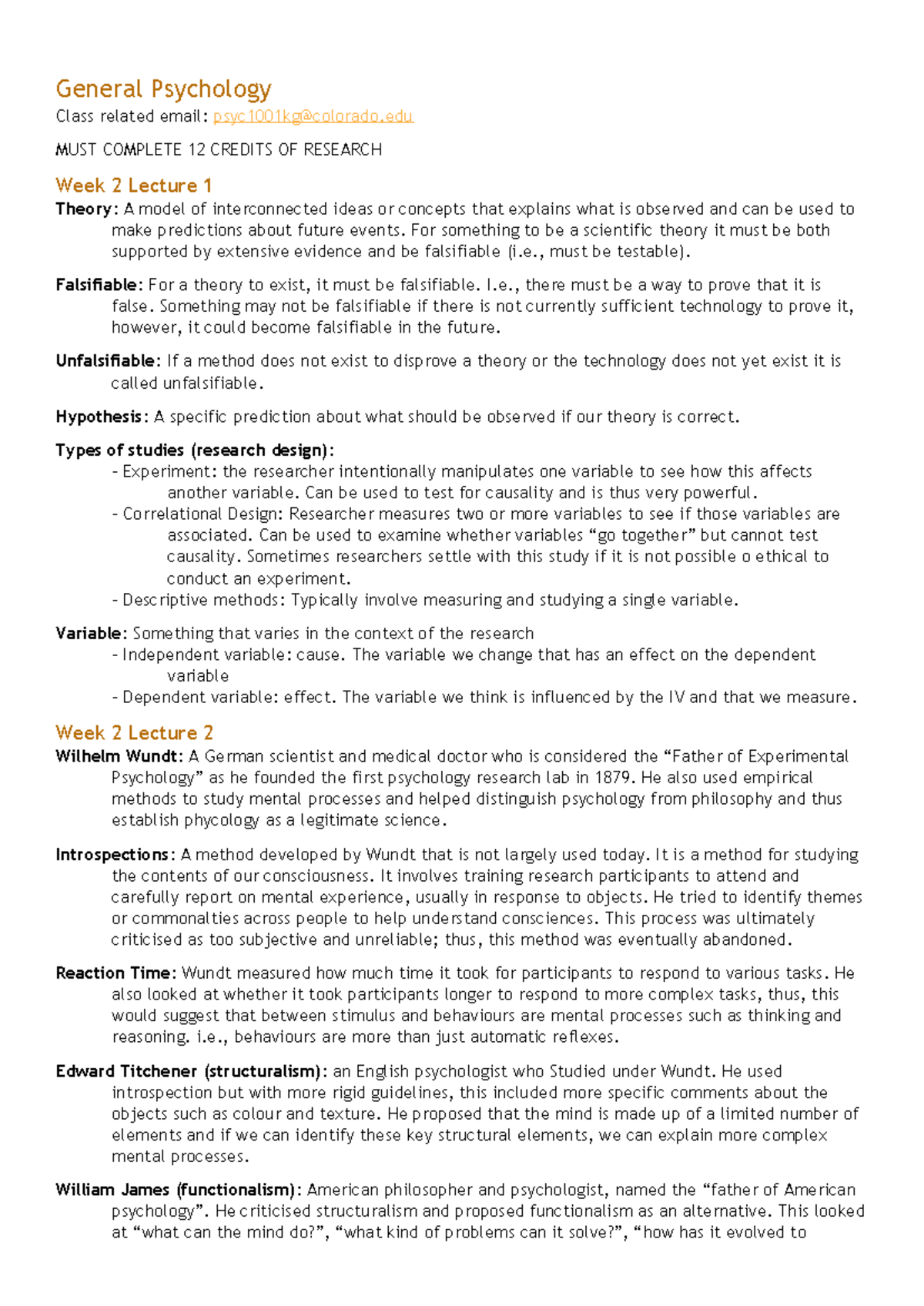 General Psychology - Notes based on course slides - General Psychology ...