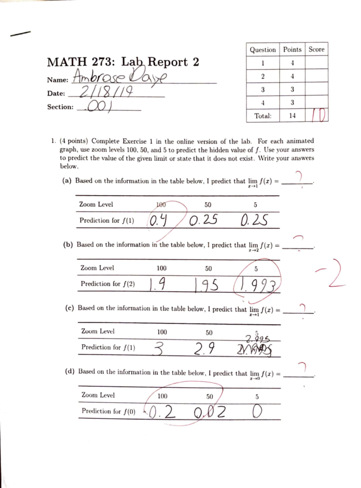 Calc 1 LB 2 - Lab - MATH 273: L~!;>,Report 2 Name: & b,05e Uo..>P ...