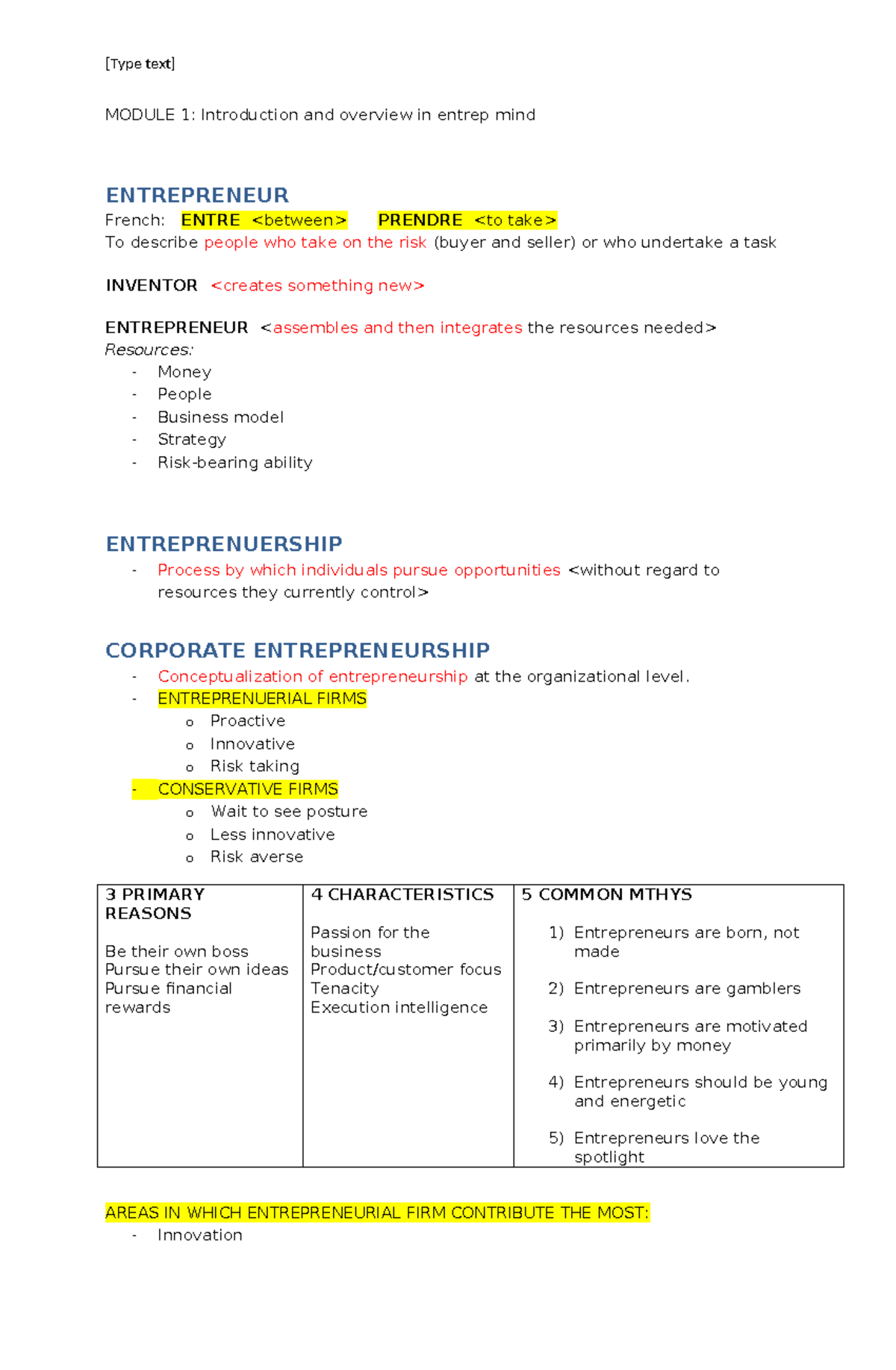 Entrep (reviewer) - Summary Business - MODULE 1: Introduction and overview in entrep mind - Studocu