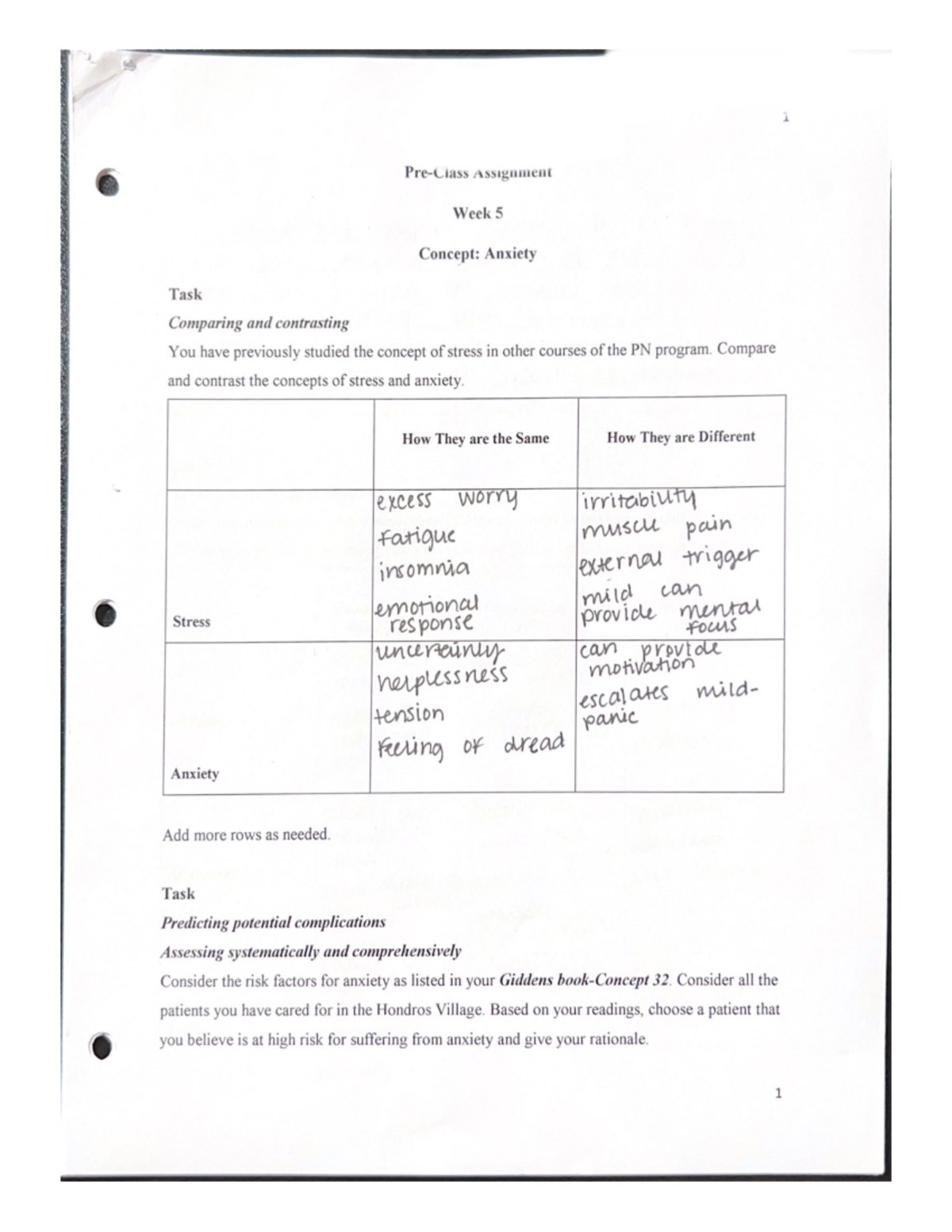 180 Week 5 - assignment - NUR 180 - Studocu