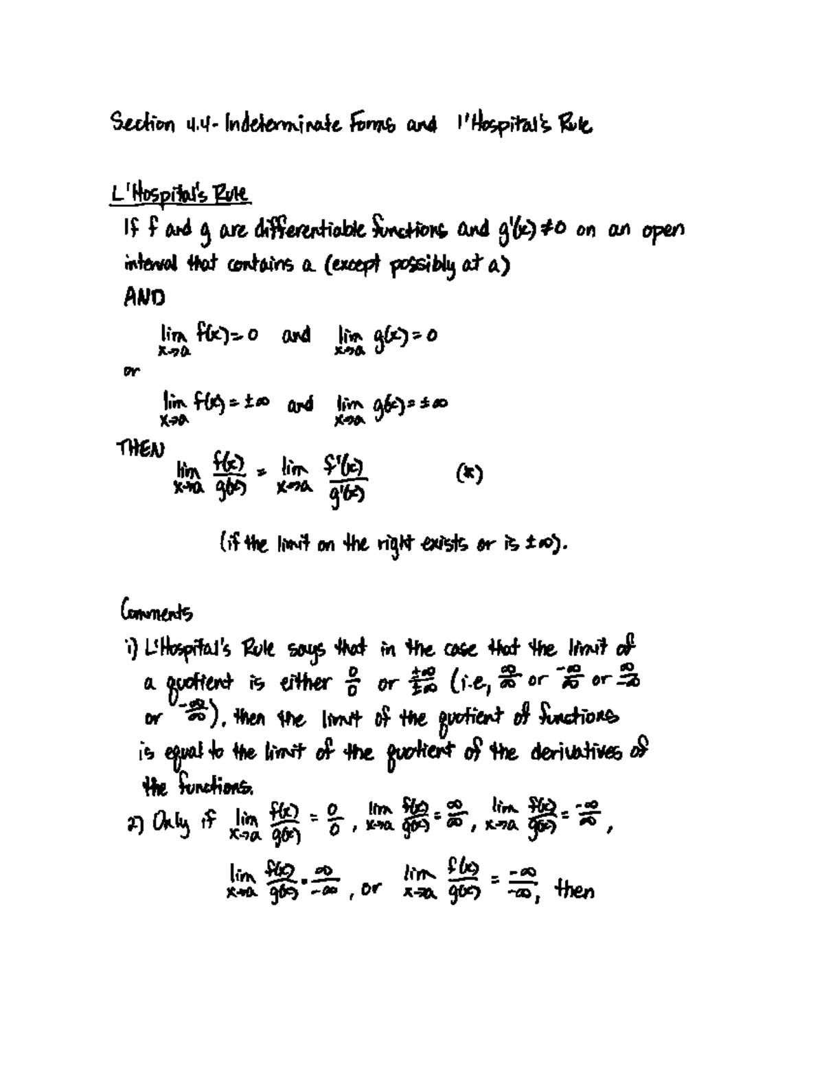 Section 4.4 - Indeterminate Forms and l’Hospital’s Rule - Math 116.3 ...
