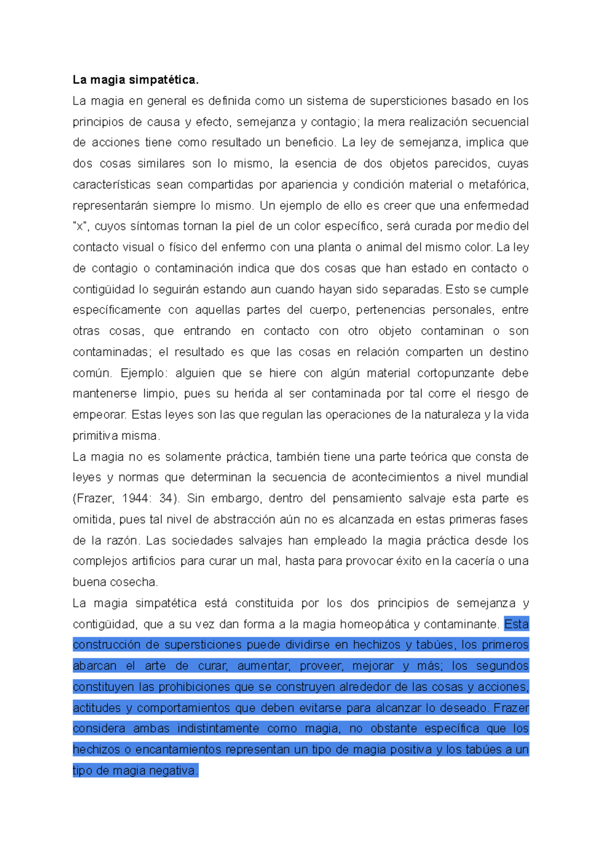 Magia y Religión - .... - La magia simpatética. La magia en general es ...