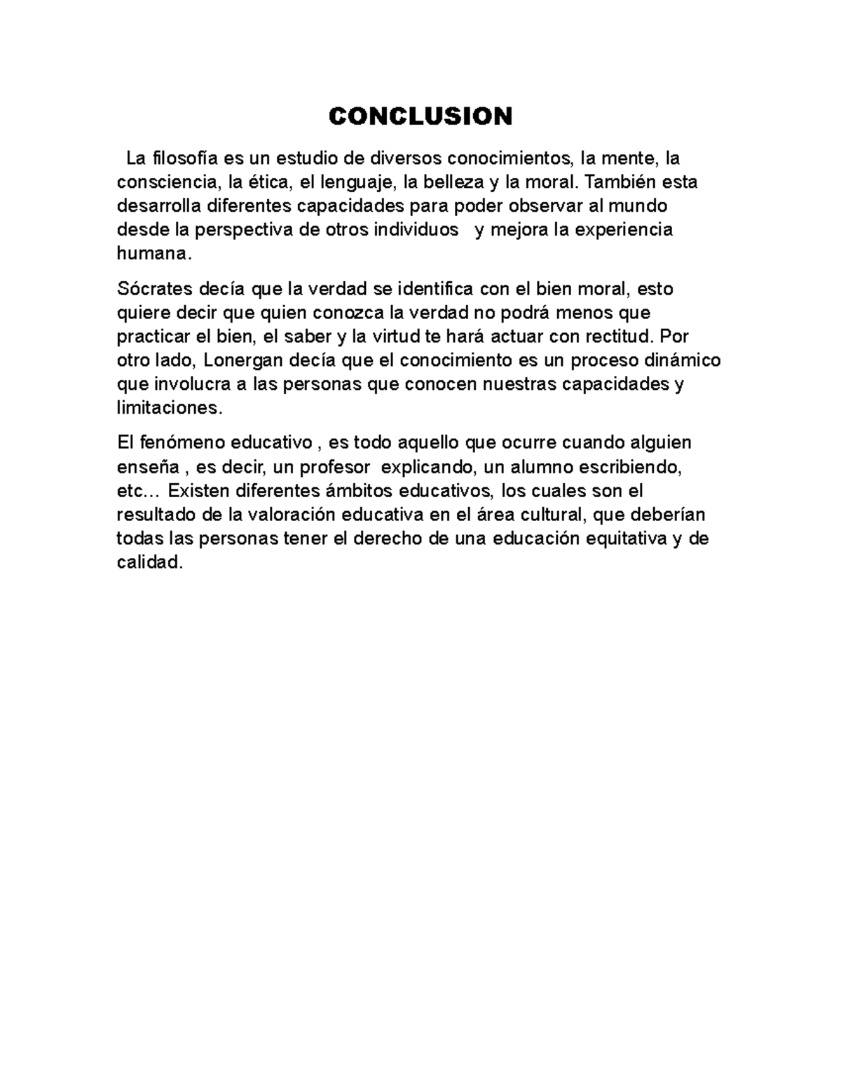 Conclusion - copia - BUENA INFP - CONCLUSION La filosofía es un estudio ...