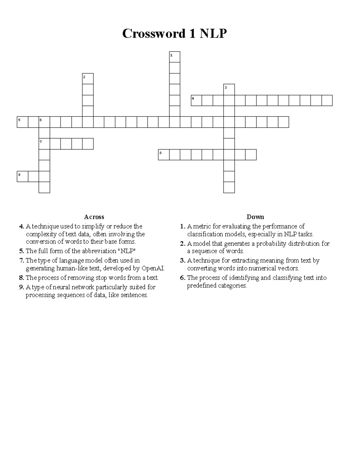 Crossword-1-nlp - ... - Crossword 1 NLP Across 4. A technique used to ...