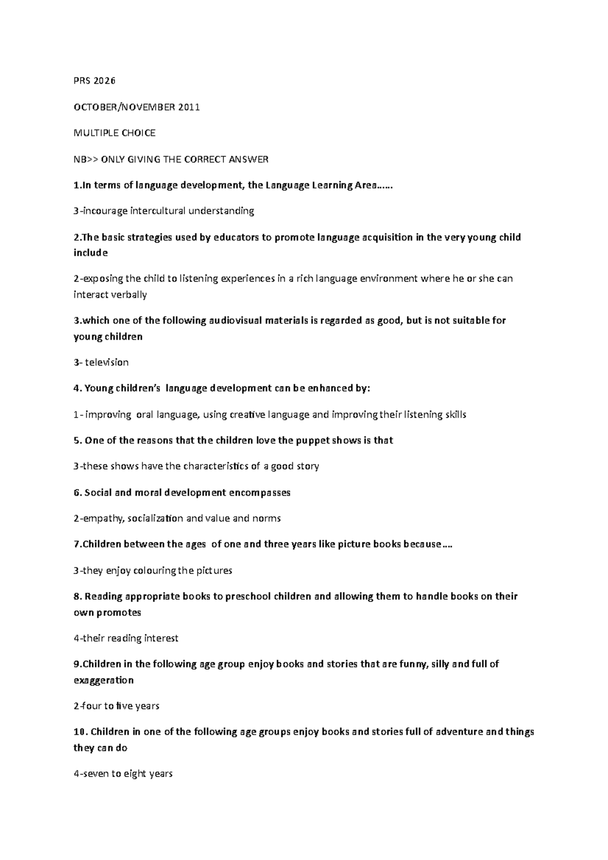 PRS 2026 LONG Questions Shamiela - PRS 2026 OCTOBER/NOVEMBER 2011 ...