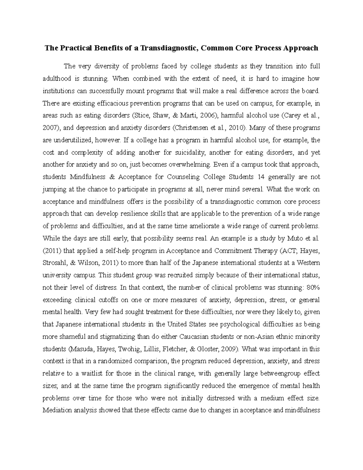 The Practical Benefits of a Transdiagnostic, Common Core Process ...