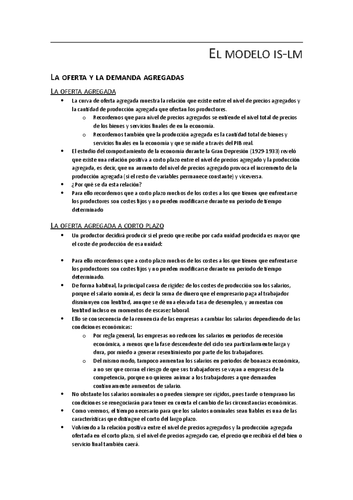 Tema 7 macro - EL MODELO IS-LM LA OFERTA Y LA DEMANDA AGREGADAS LA ...