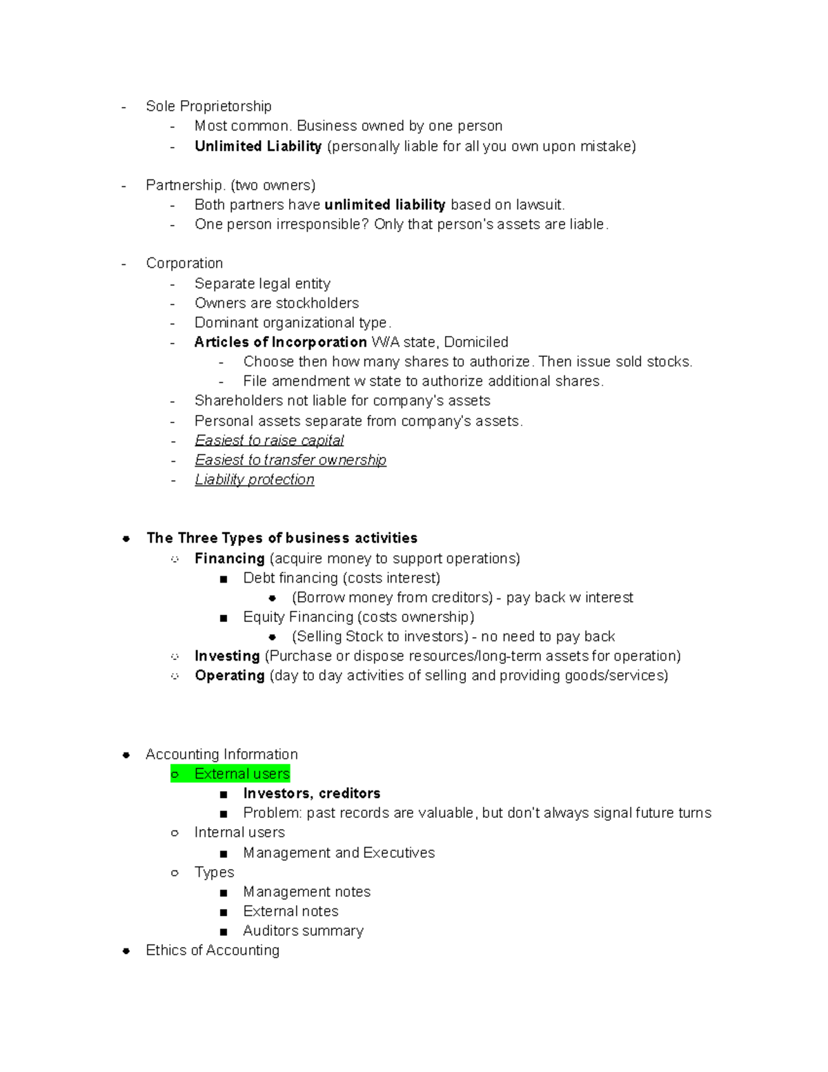 Financial Accounting First Lesson Notes - Sole Proprietorship Most ...