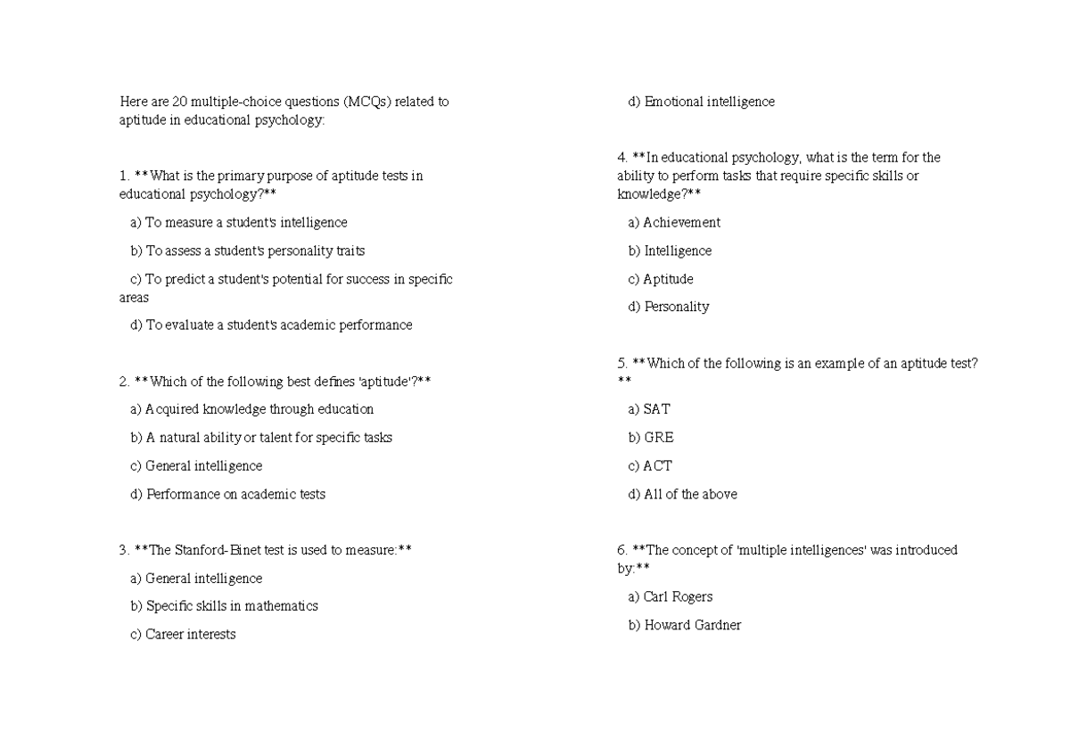 Mcq on aptitude - some objective questions - Here are 20 multiple ...