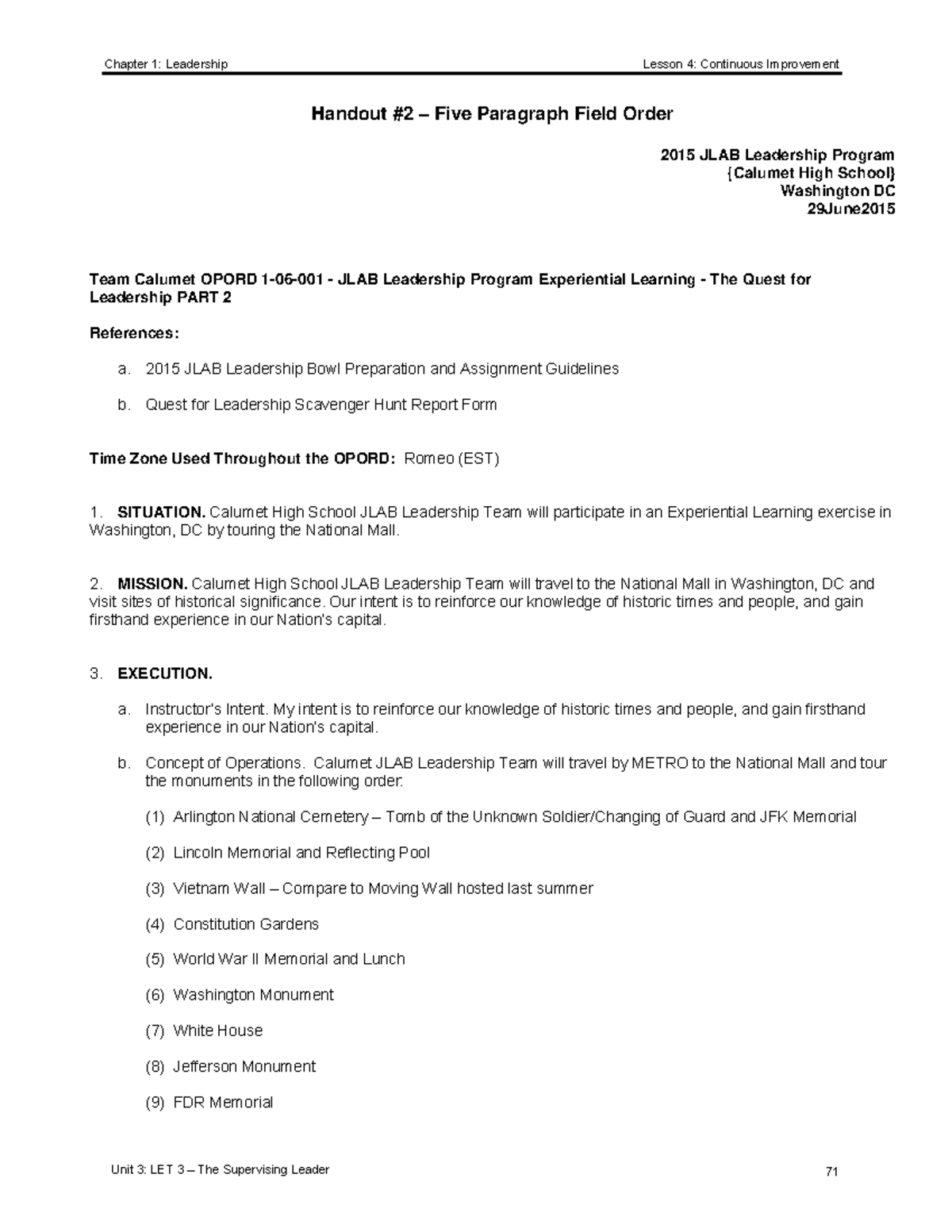 View Handout PDF - Handout #2 – Five Paragraph Field Order 2015 JLAB ...