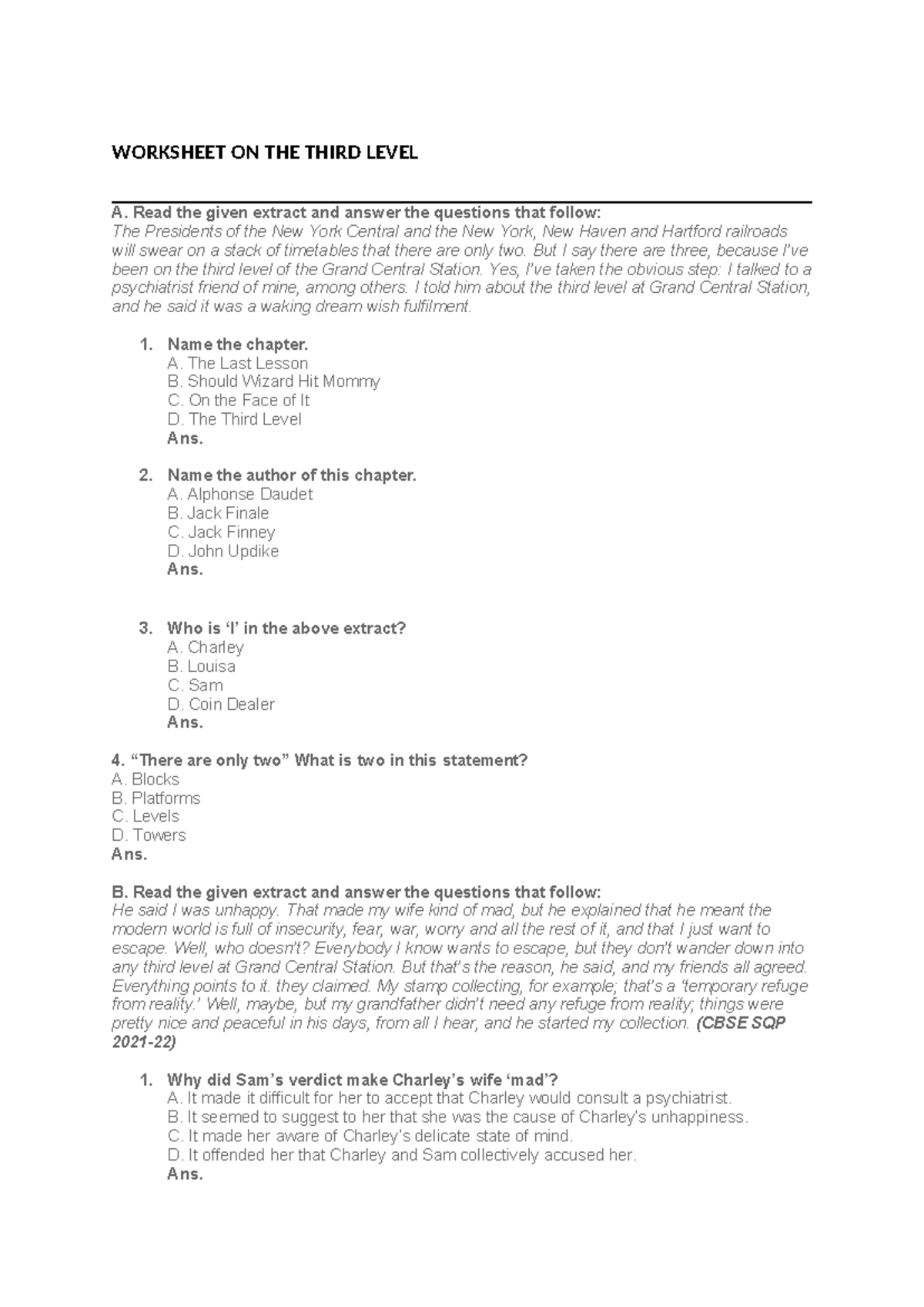 Worksheet ON THE Third Level (Autosaved) - WORKSHEET ON THE THIRD LEVEL ...