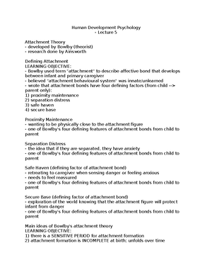 Theories of Human Development Notes - PSYC 2550H: Theories of Human ...