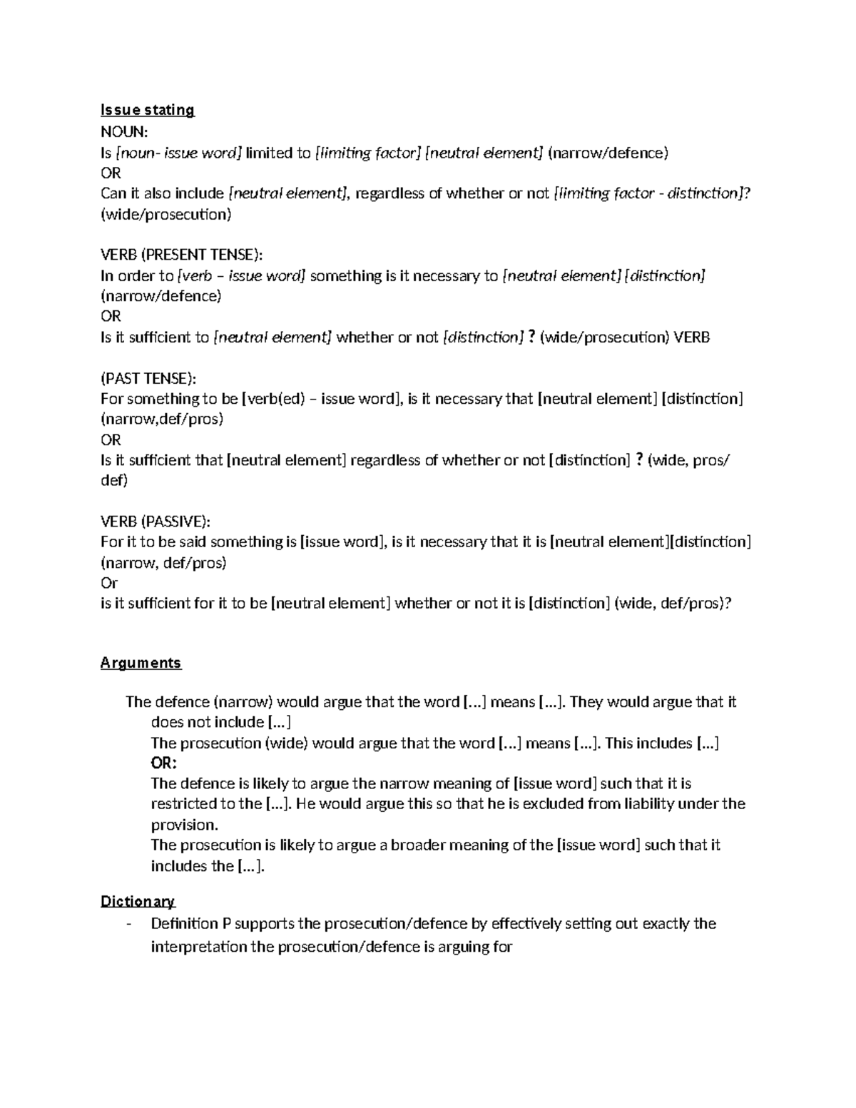 LAWS123 Useful phrases - Issue stating NOUN: Is [noun- issue word ...