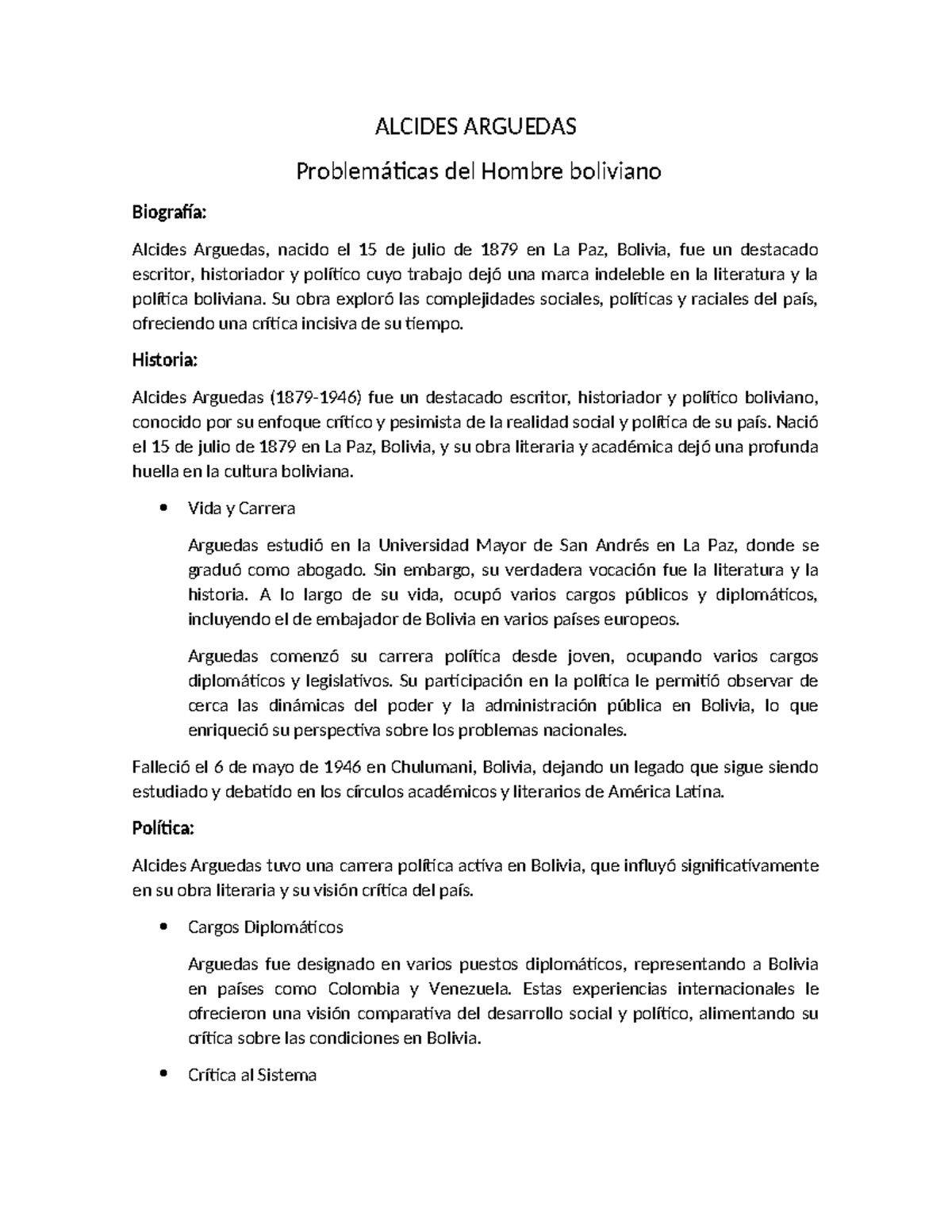 Alcides Arguedas - Un ensayo - ALCIDES ARGUEDAS Problemáticas del ...