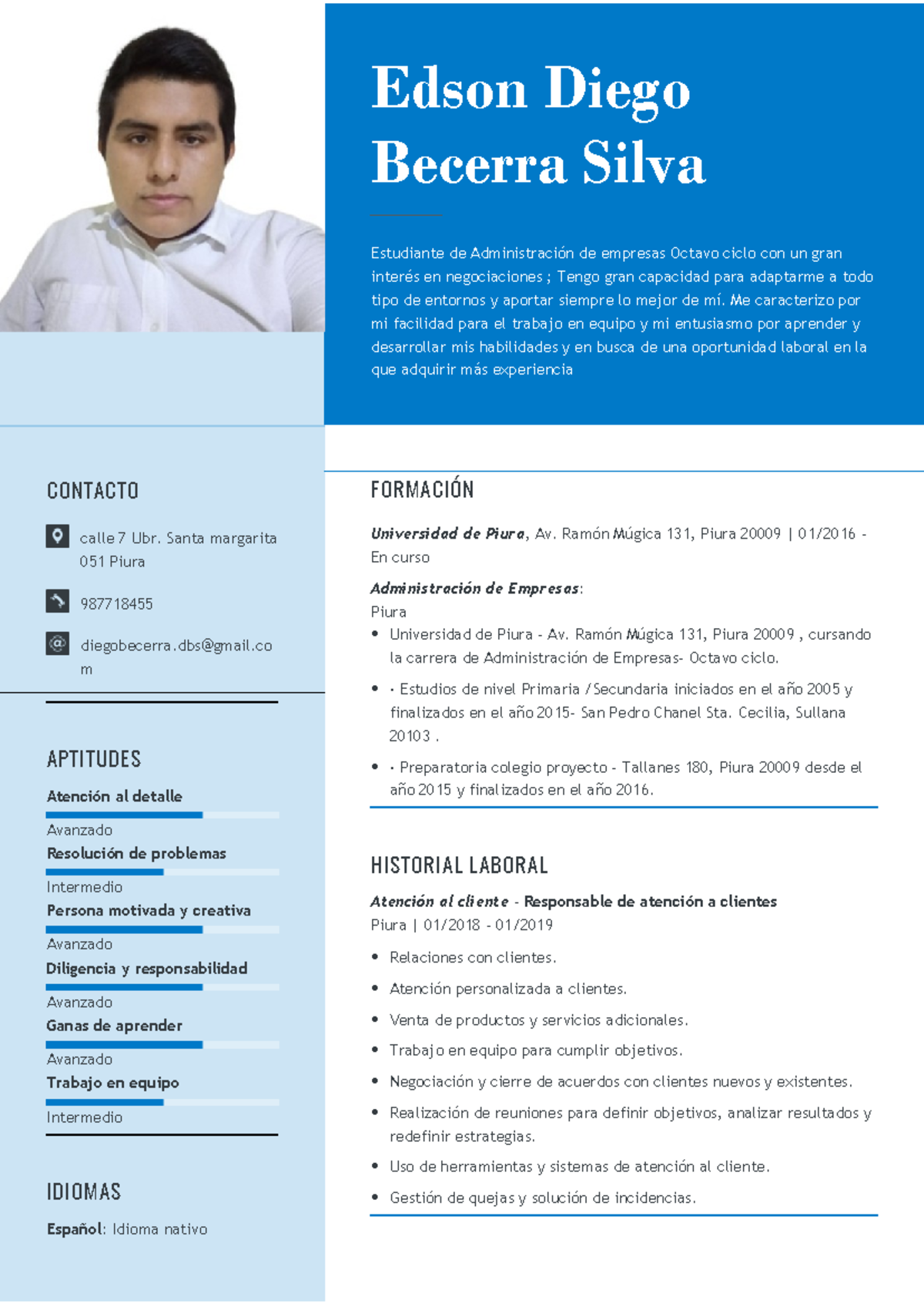 Edson Diego Becerra Silva CV - . CONTACTO calle 7 Ubr. Santa margarita ...