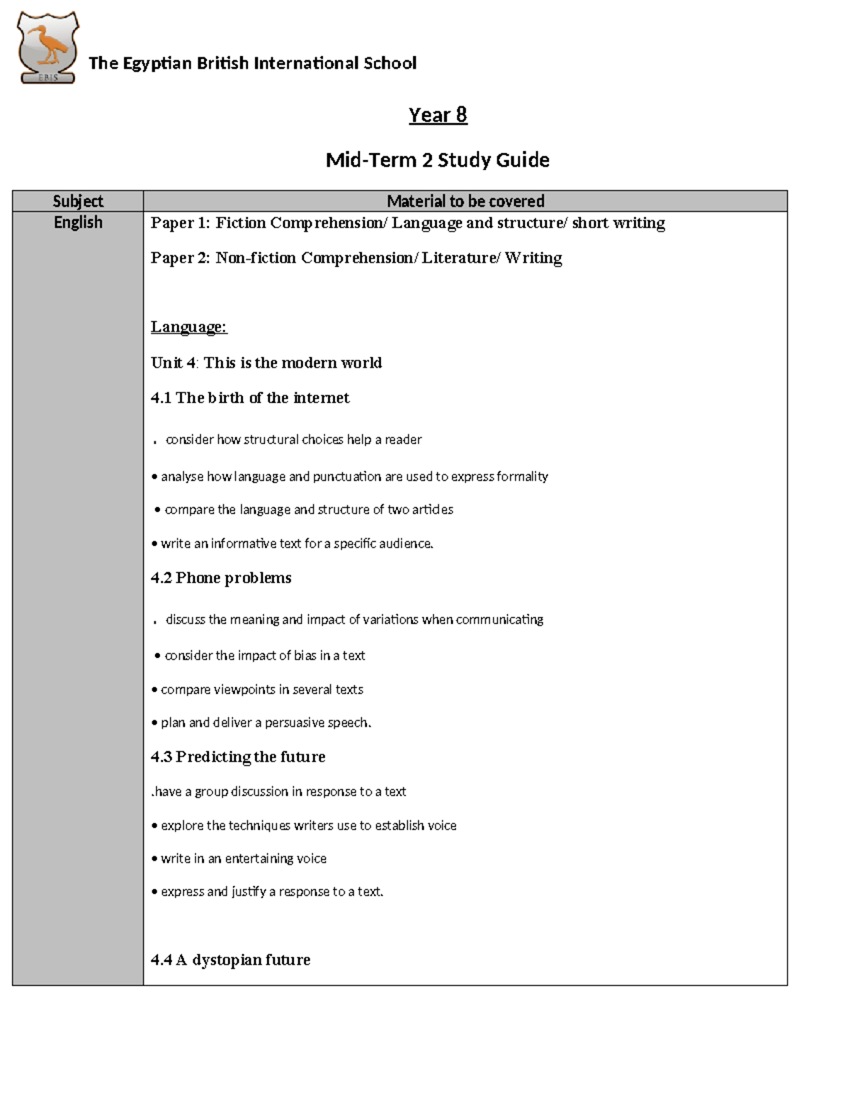 Year 8 Study Guide - 1456985236 - Year 8 Mid-Term 2 Study Guide Subject ...