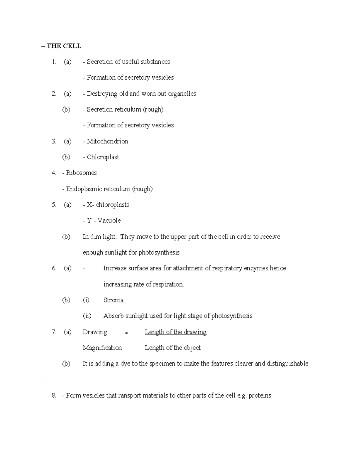 FORM-1 3 - revision content - – THE CELL (a) - Secretion of useful ...