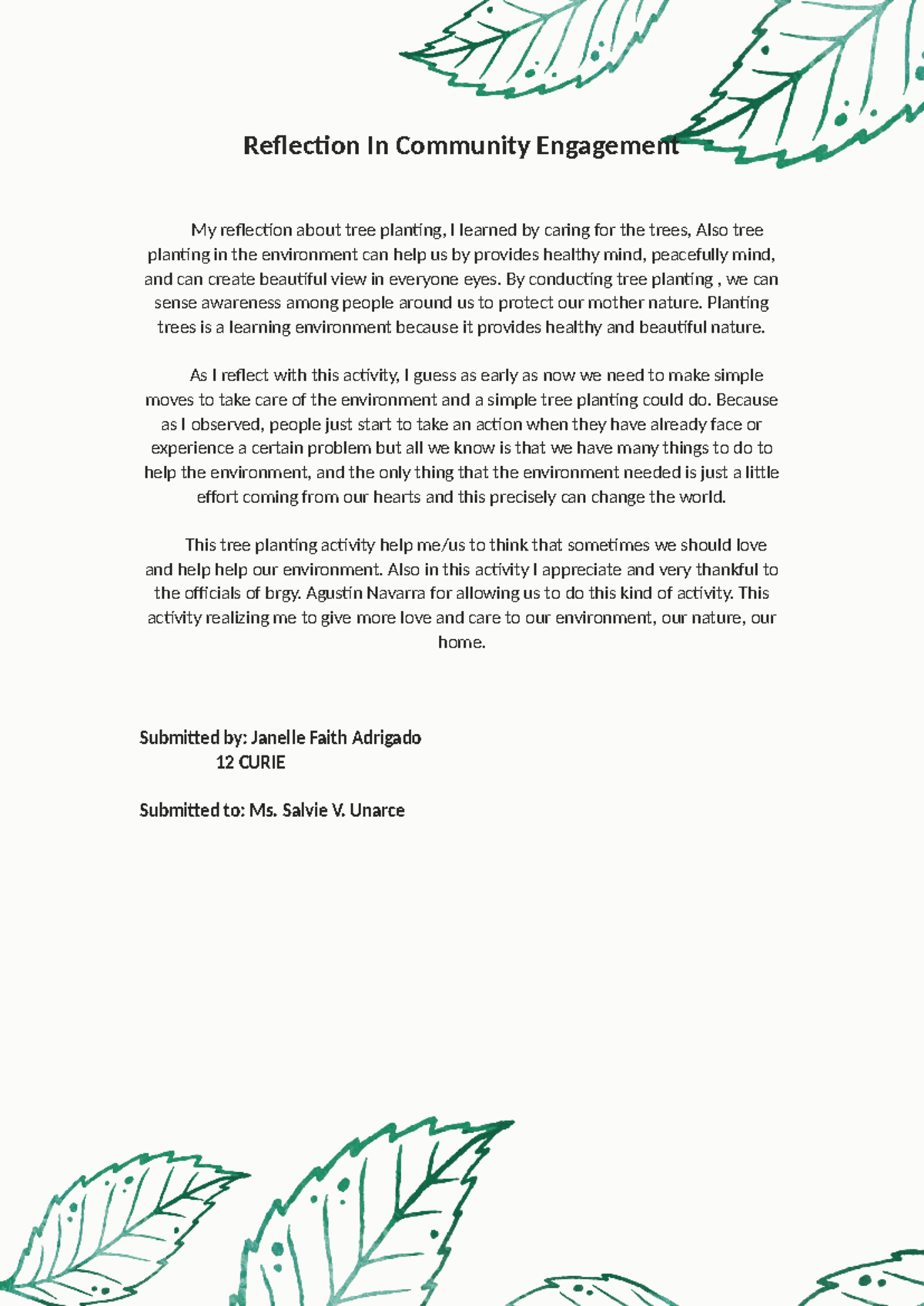 Community engagement - My reflection about tree planting, I learned by ...