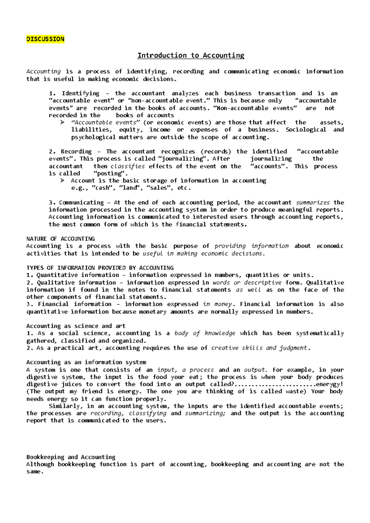 Introduction-TO- Accounting - DISCUSSION Introduction to Accounting ...