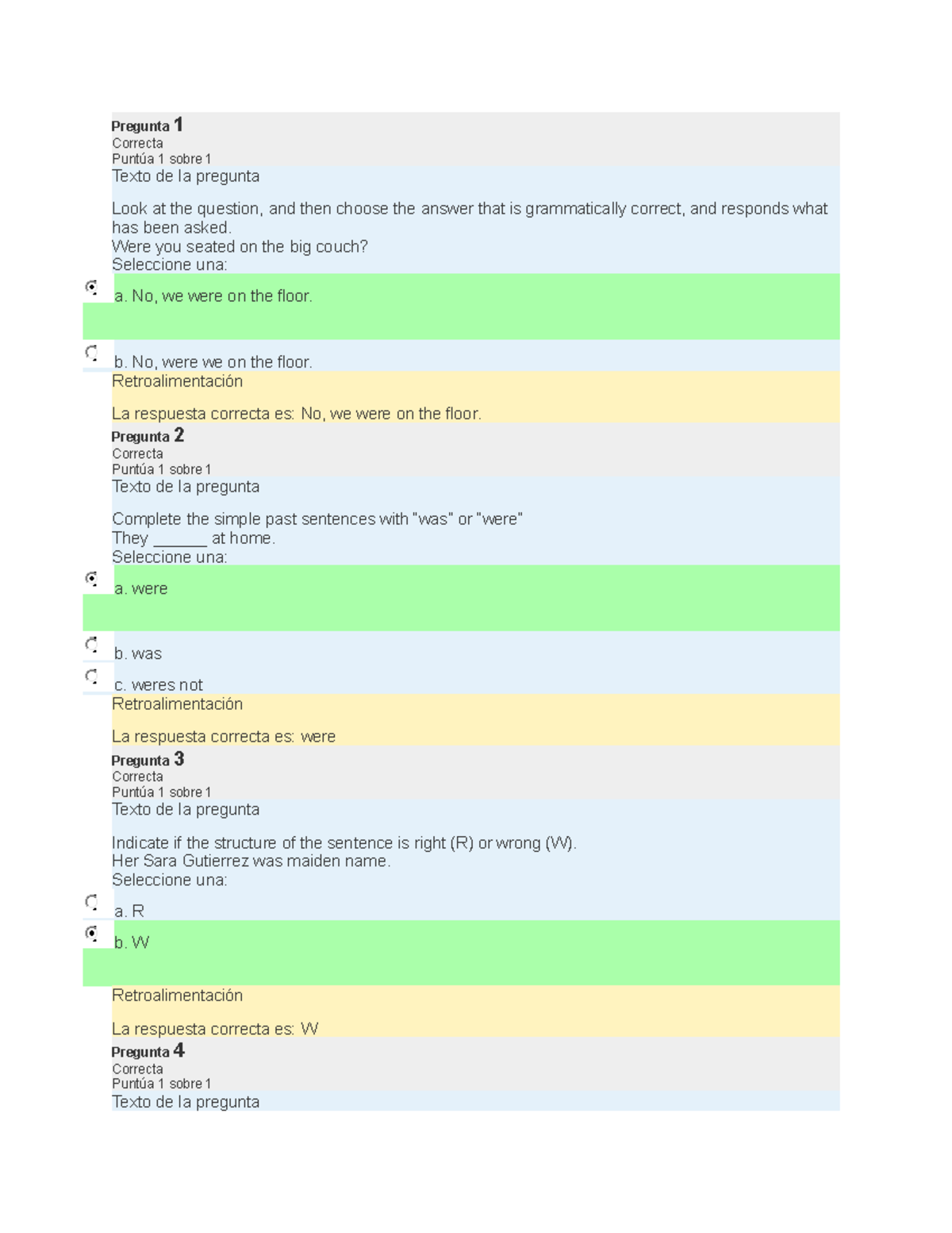 Assignment 7 Questionnaire U4 opcion 2 - Pregunta 1 Correcta Puntúa 1 sobre 1 Texto de la ...