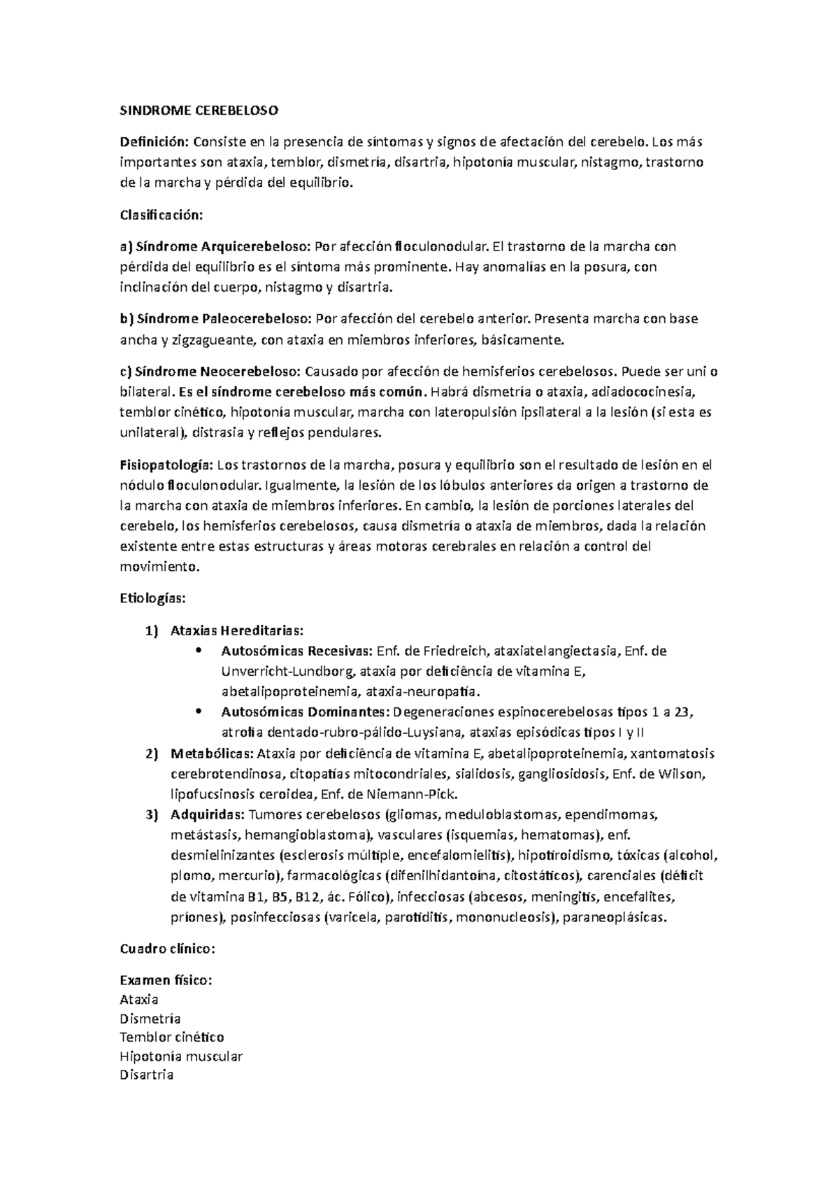 Sindrome Cerebeloso SINDROME CEREBELOSO Definición: Consiste en la ...