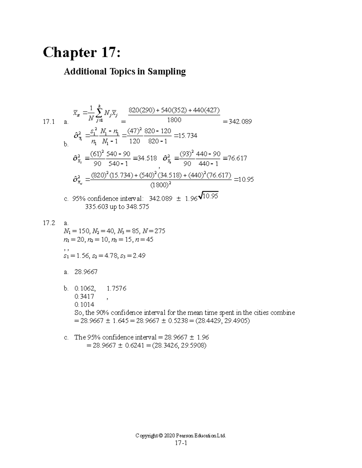 Newbold SBE9e ISM CH17 - Chapter 17: Additional Topics in Sampling 17 a. 1 1 k st j j j x N x N ...