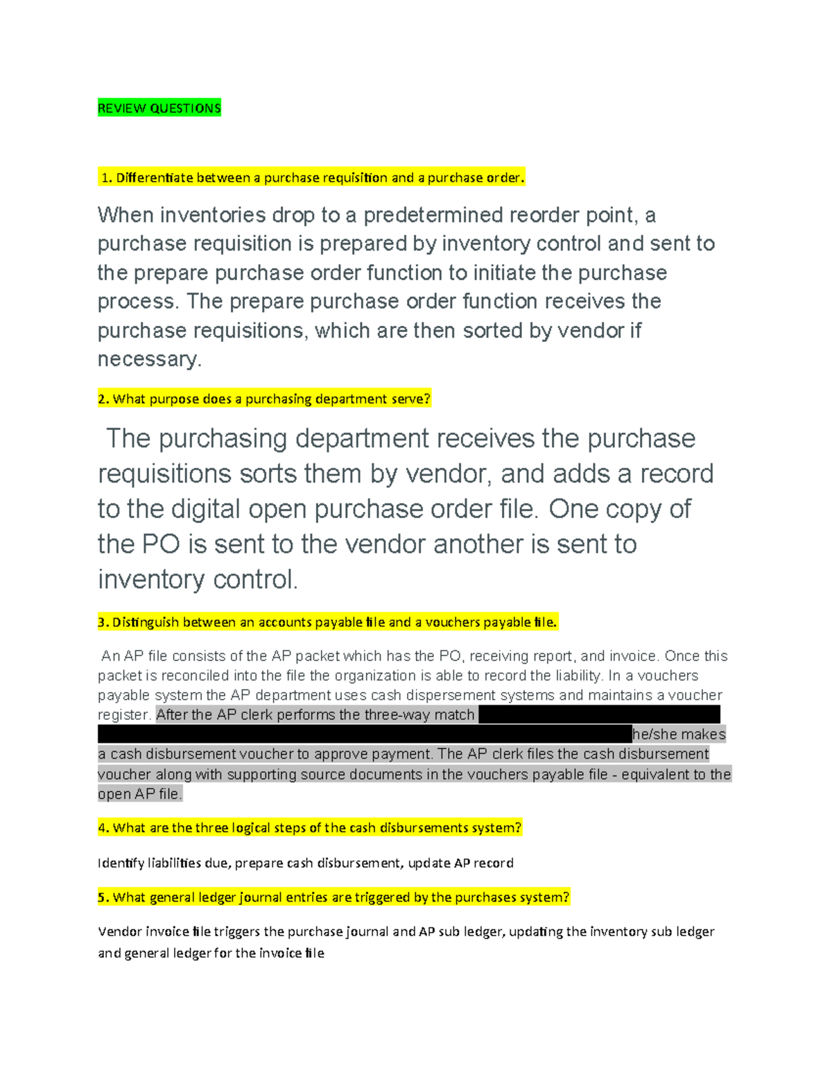 Pdfcoffee - ... - REVIEW QUESTIONS 1. Differentiate between a purchase requisition and a ...